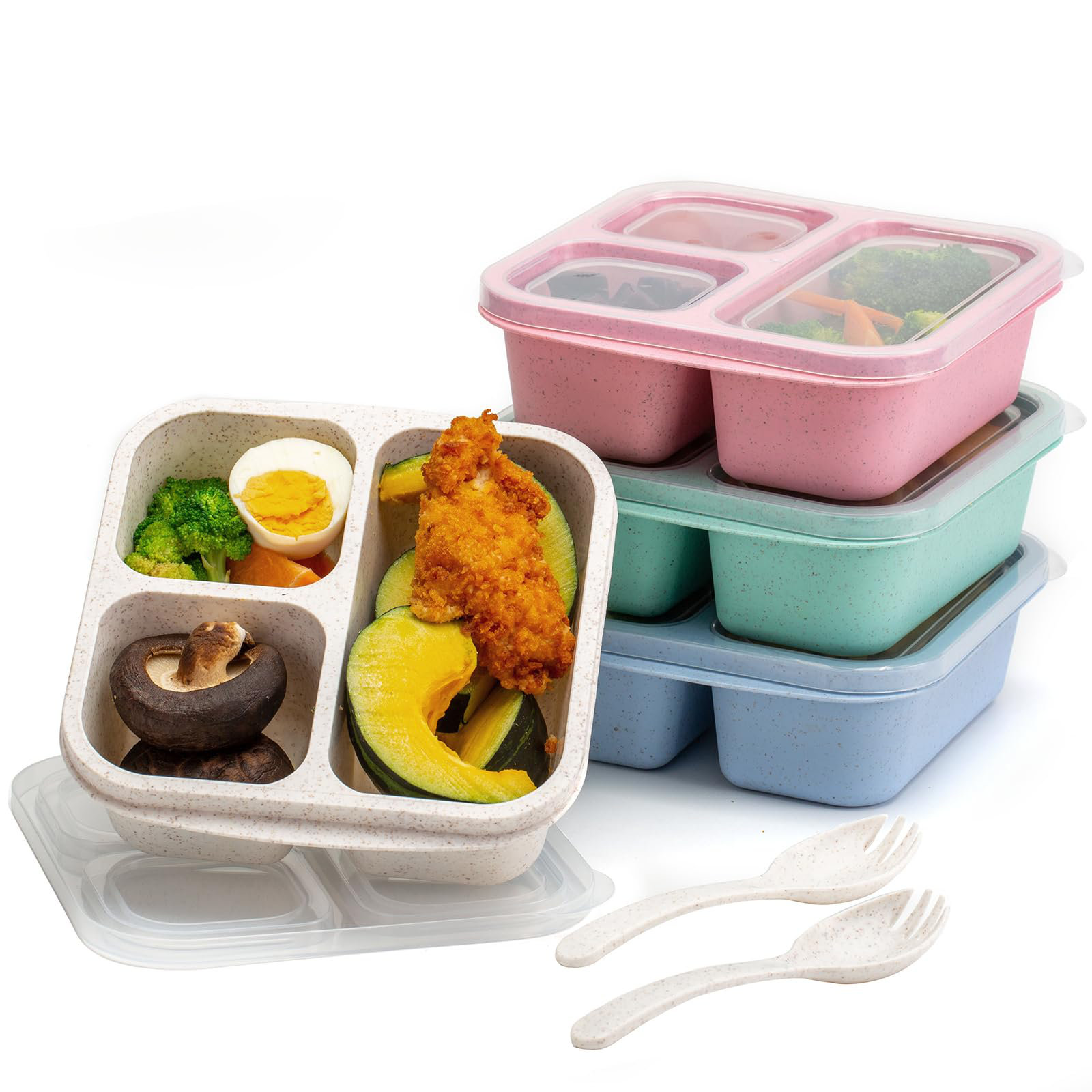 Prep & Savour 4-Pack Bento Snack Boxes With 3 Compartments, Wheat Straw ...