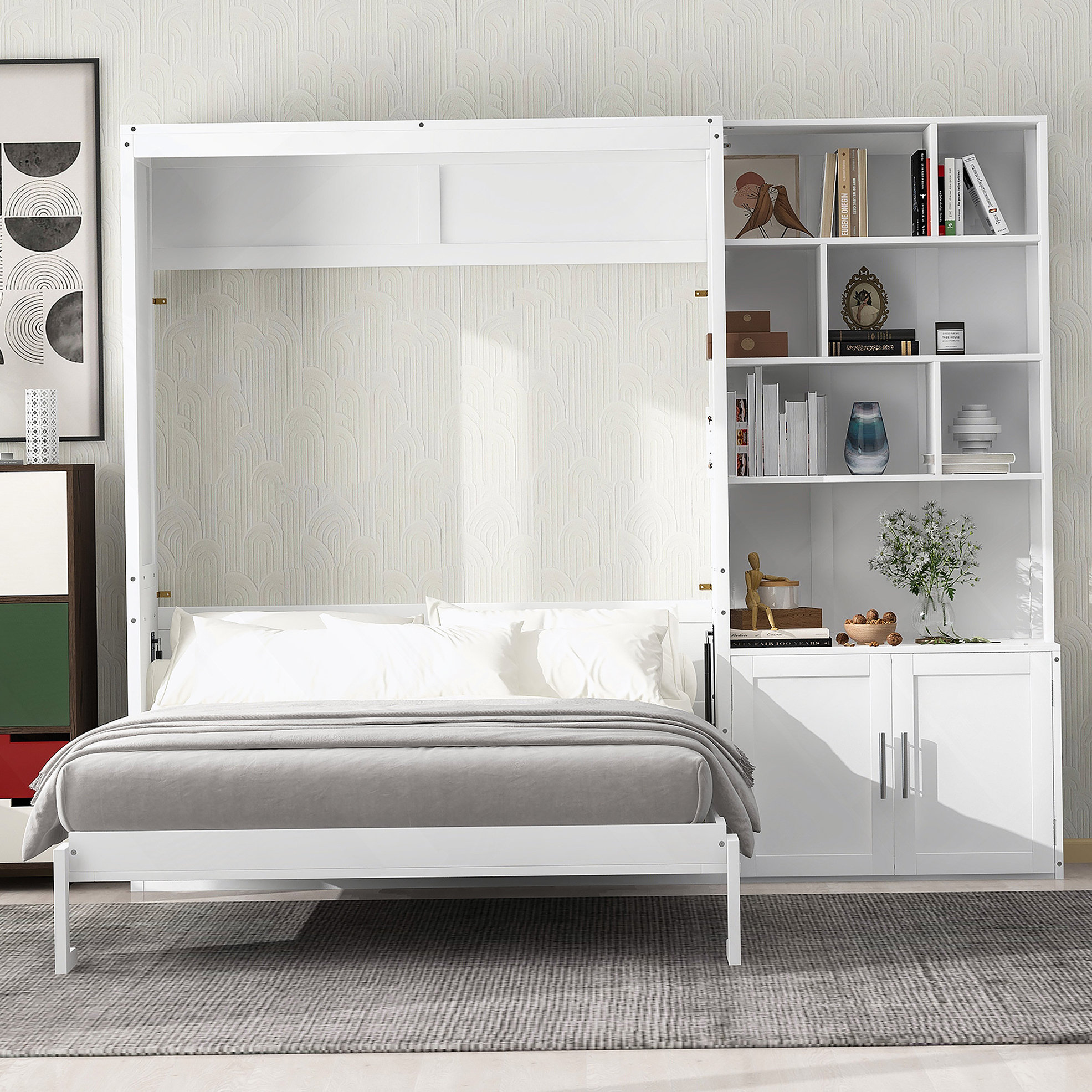 Latitude Run® Full Size Murphy Bed with Multiple Storage Shelves and A ...