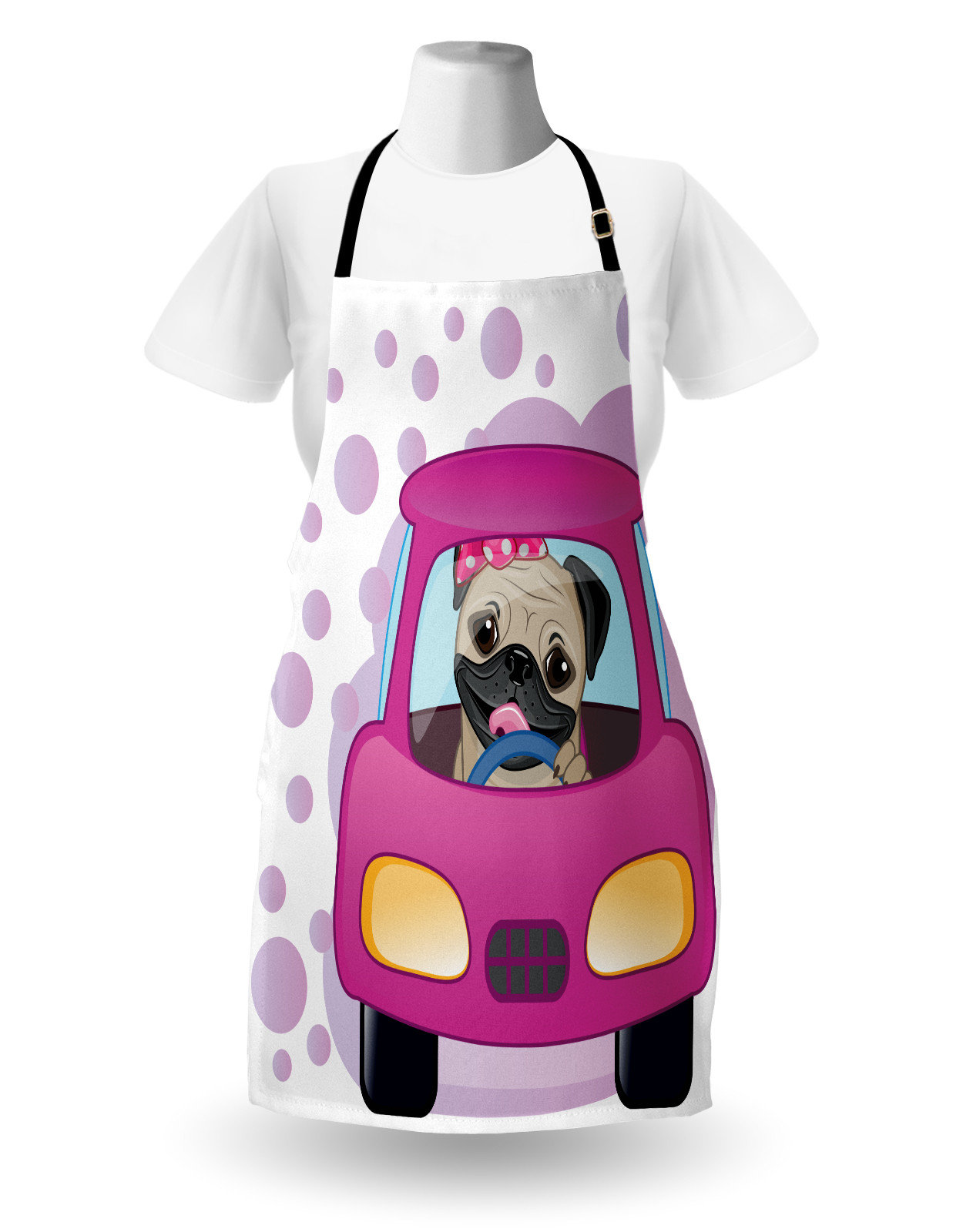 East Urban Home Pug Apron Unisex, Dog Driving on Car, Adult Size, Pink ...