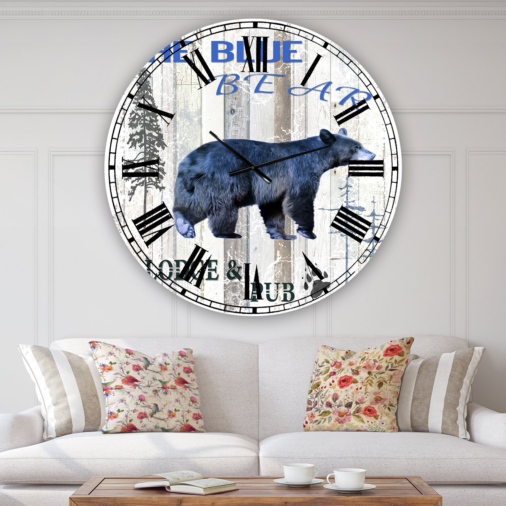 East Urban Home The Blue Bear - Large Cottage Wall Clock | Wayfair