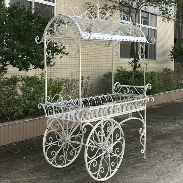 One Allium Way® Tusheti Large Iron Flower Cart with Roof | Wayfair