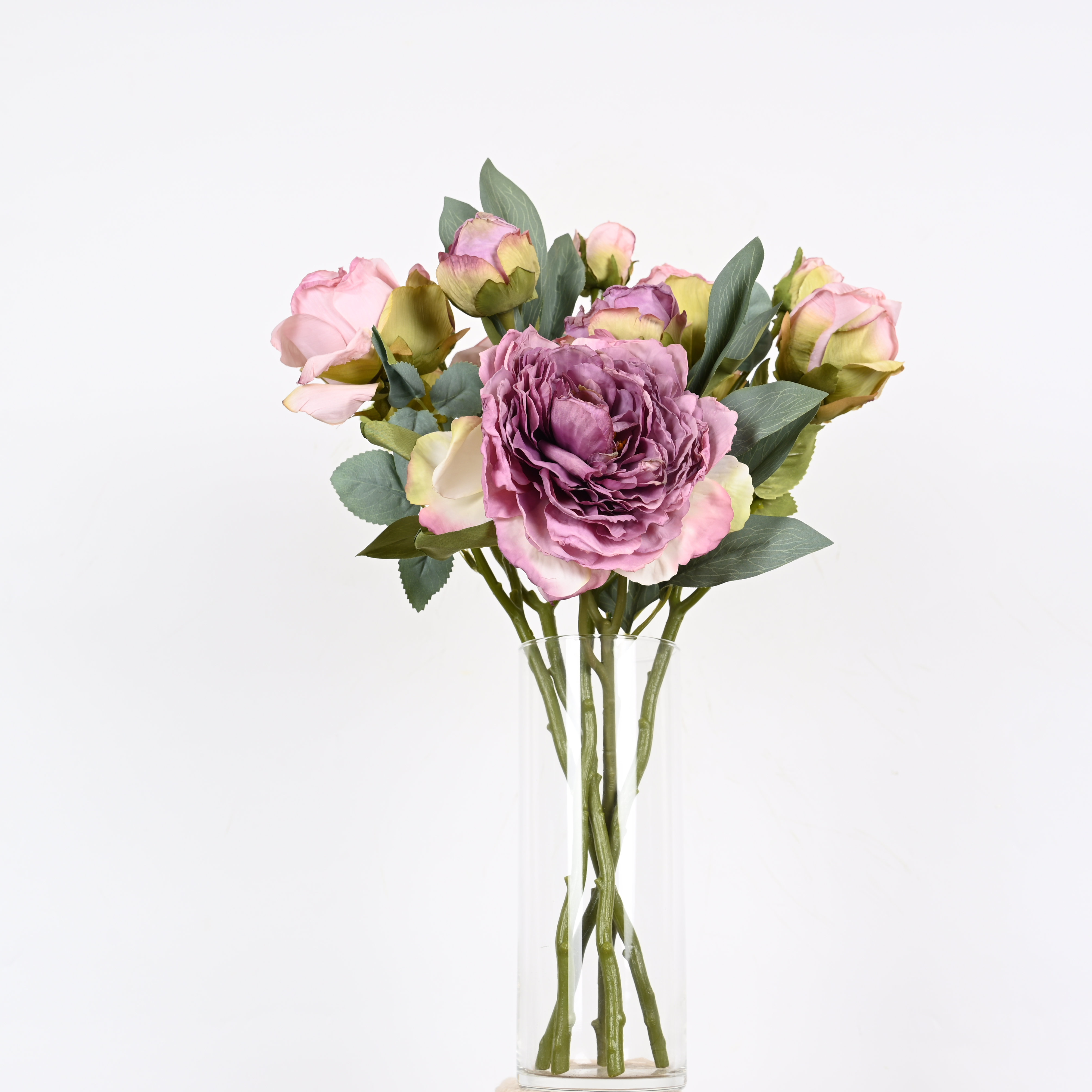 Primrue Artificial Spring Summer Peony Floral Arrangement In Glass Vase ...