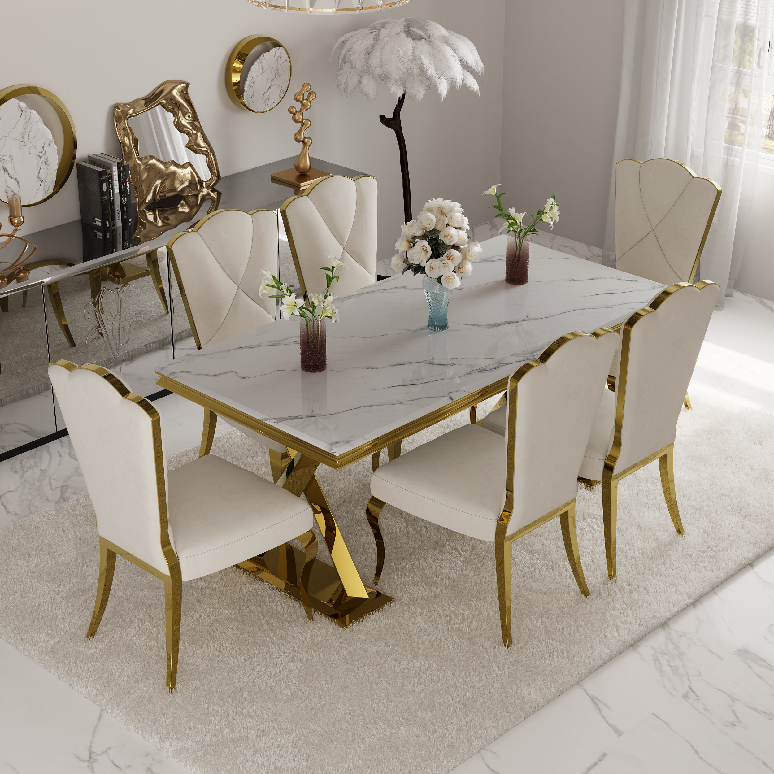 Rosdorf Park 7-Piece Gold Dining Table Set - Wayfair Canada