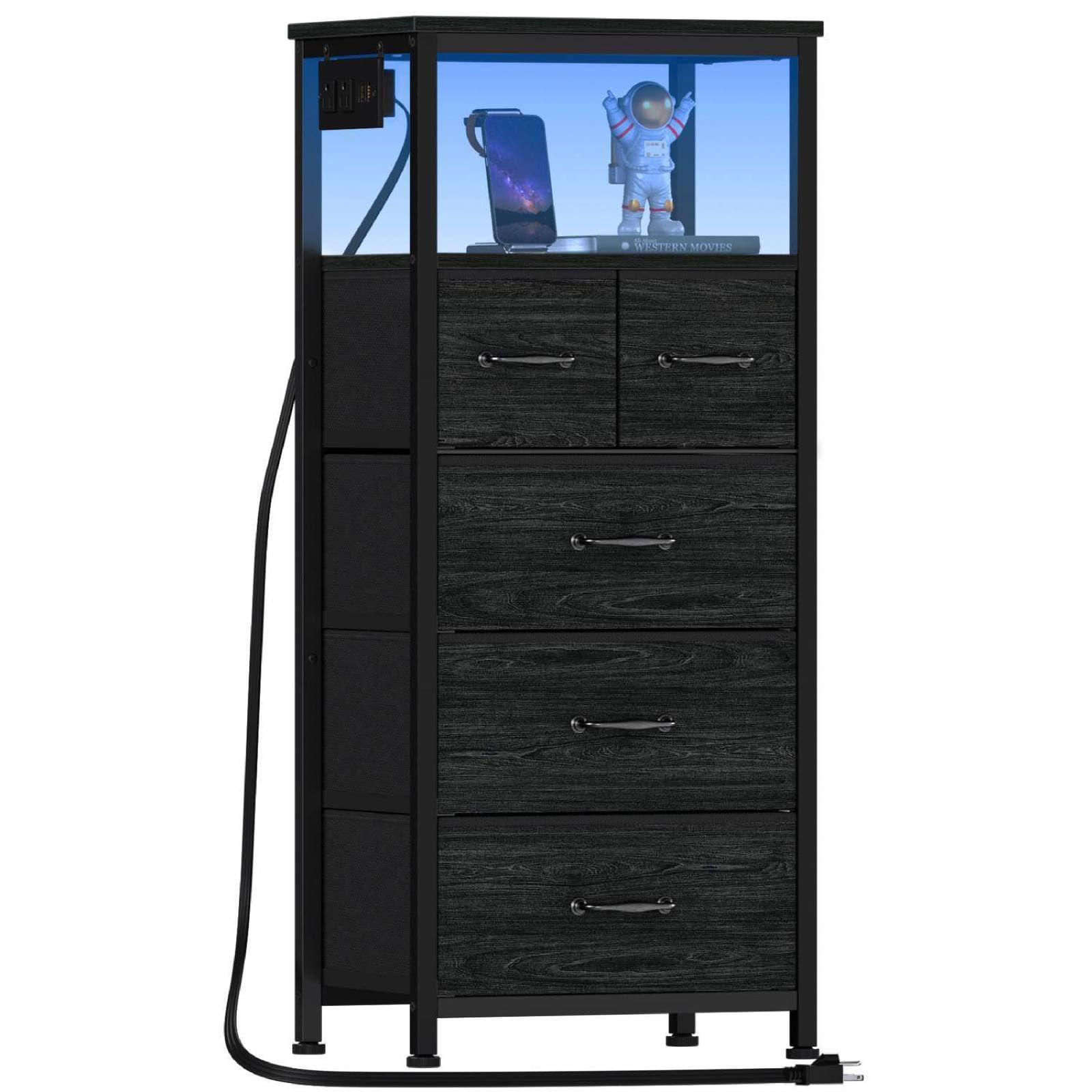 Orren Ellis Vertical Dresser With LED Lights, Charging Station, Wood ...