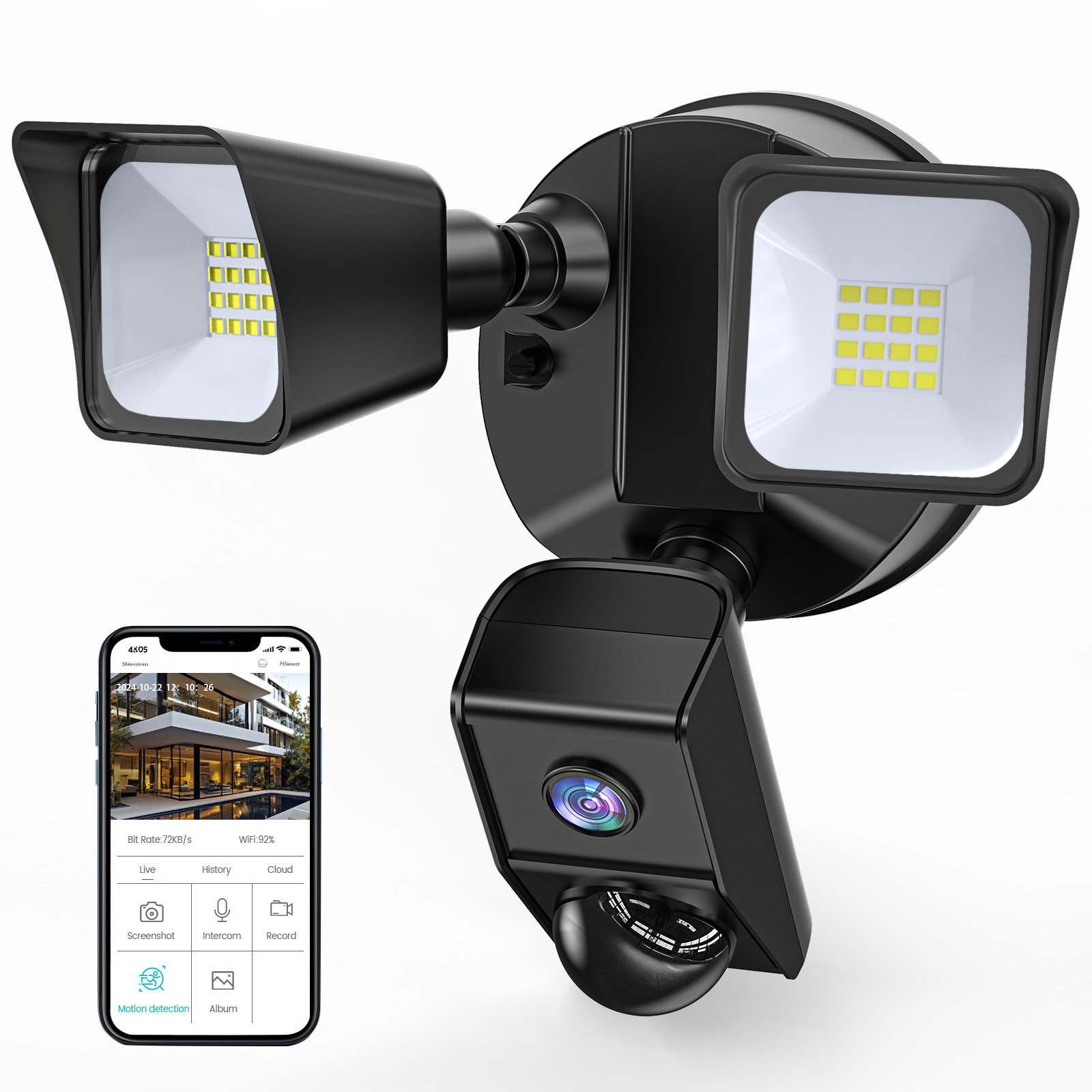 COWSAR Floodlight Camera, 2300lm Led, 2k Hd Outdoor Security Camera, 2 ...