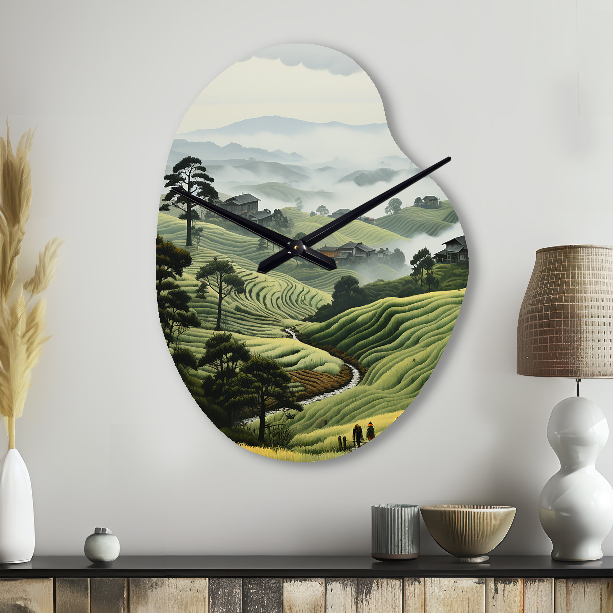 Design Art Countryside Foggy Green Hillside - Pear Shape Unique ...