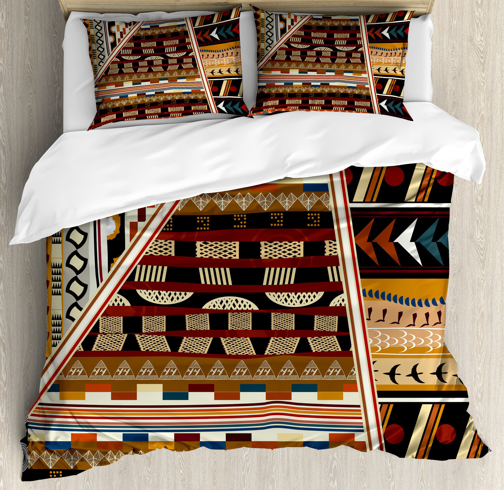 Ambesonne Tribal Duvet Cover Set, Geometrical Folkloric, Calking, Brown ...