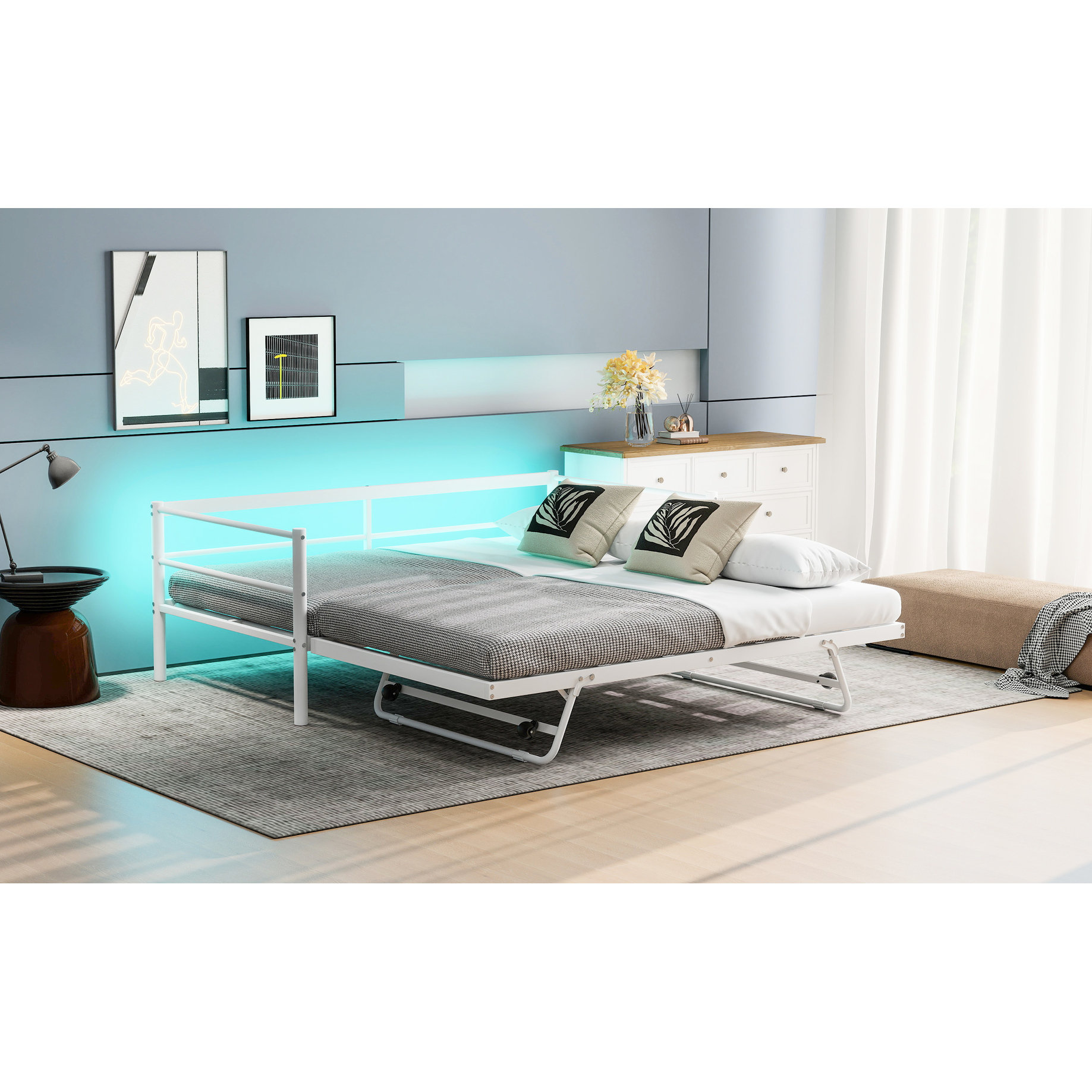Latitude Run® White Twin Size Metal Daybed With Led And Pop Up Trundle ...
