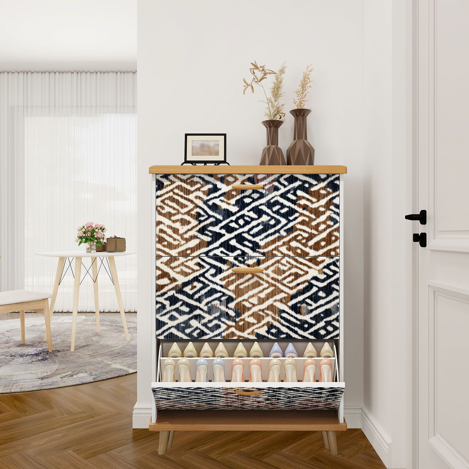 East Urban Home Shoe Storage Cabinet with 3 Flip Drawers for Carpet ...