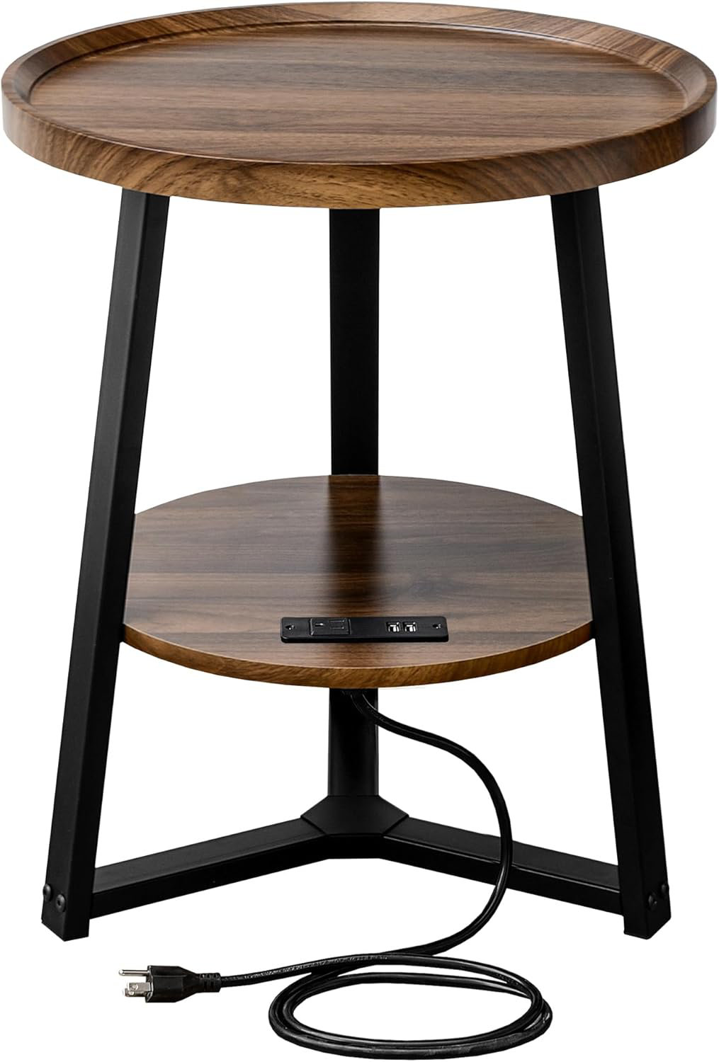 Latitude Run® Round End Table With Charging Station, Industrial Style ...
