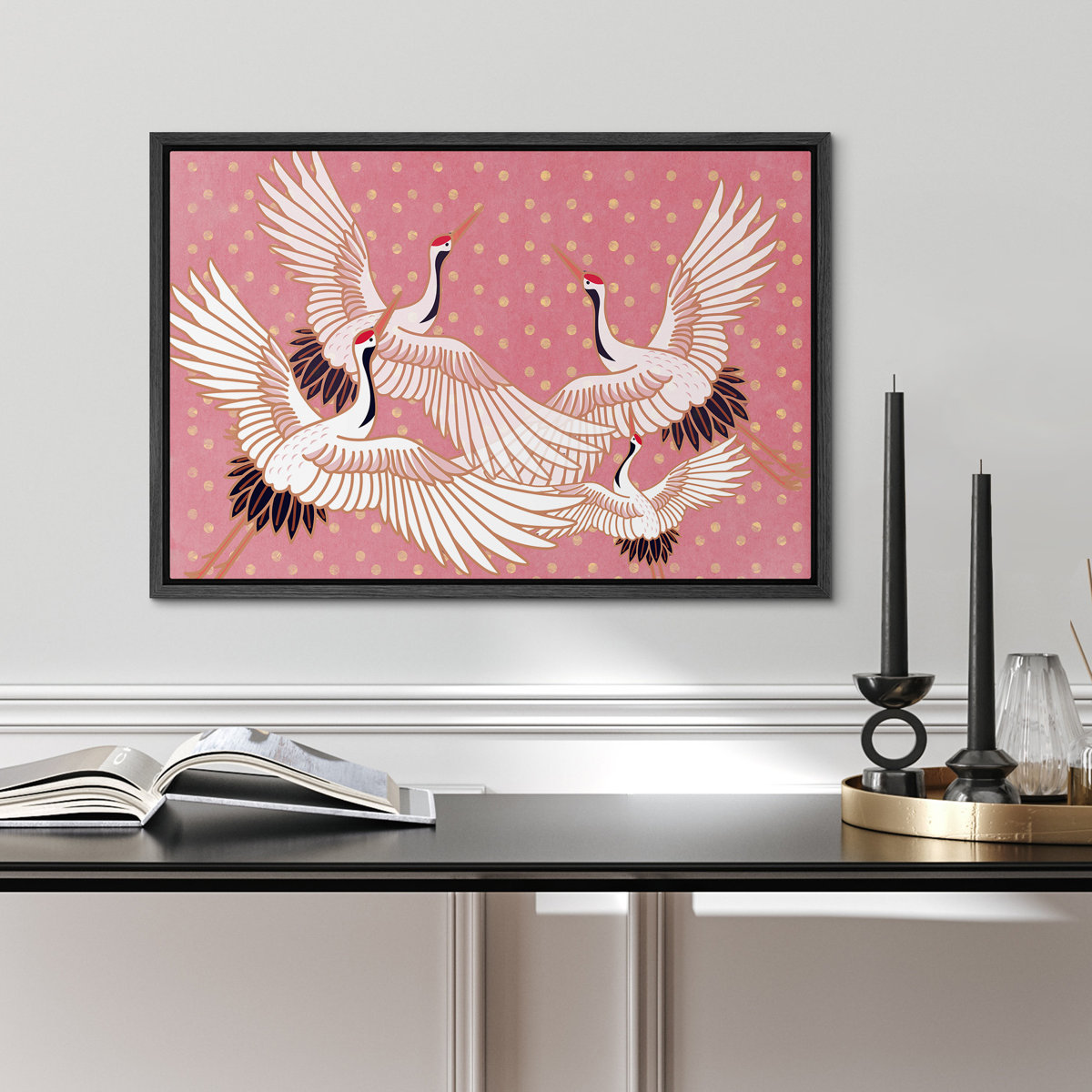IDEA4WALL Bright Preppy Animals Pink Red-crowned Crane Bird Polka Dot ...