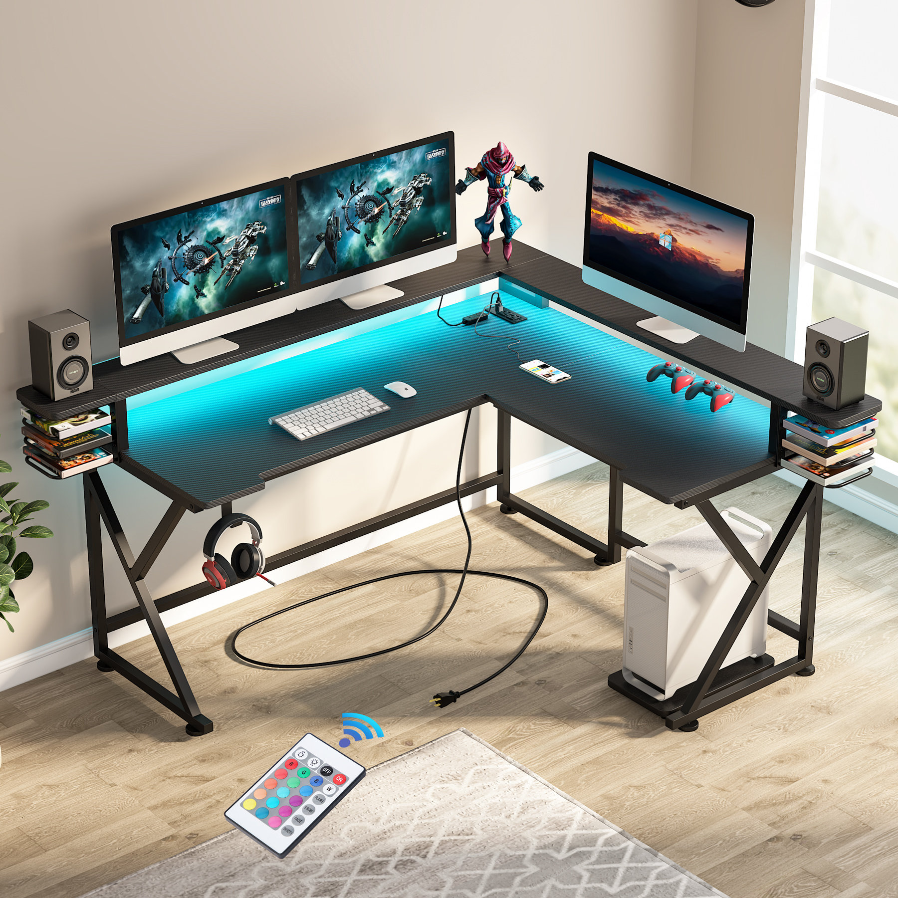 The Twillery Co.® Arciniega L-Shape Gaming Desk with Hutch and Built in ...
