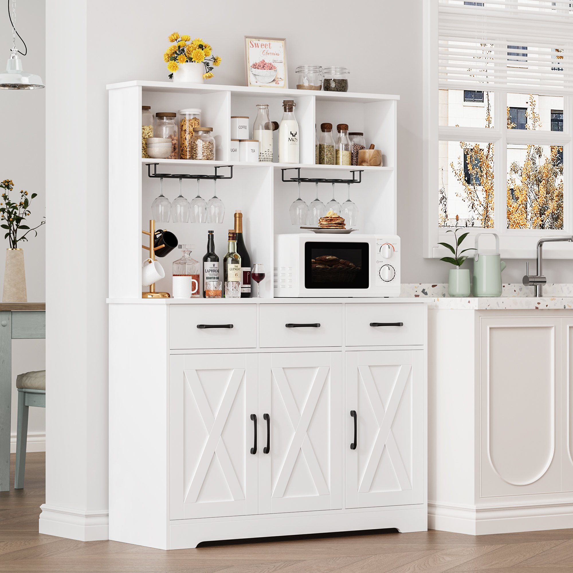 Gracie Oaks 60'' Kitchen Pantry with 3 Drawers & Reviews | Wayfair