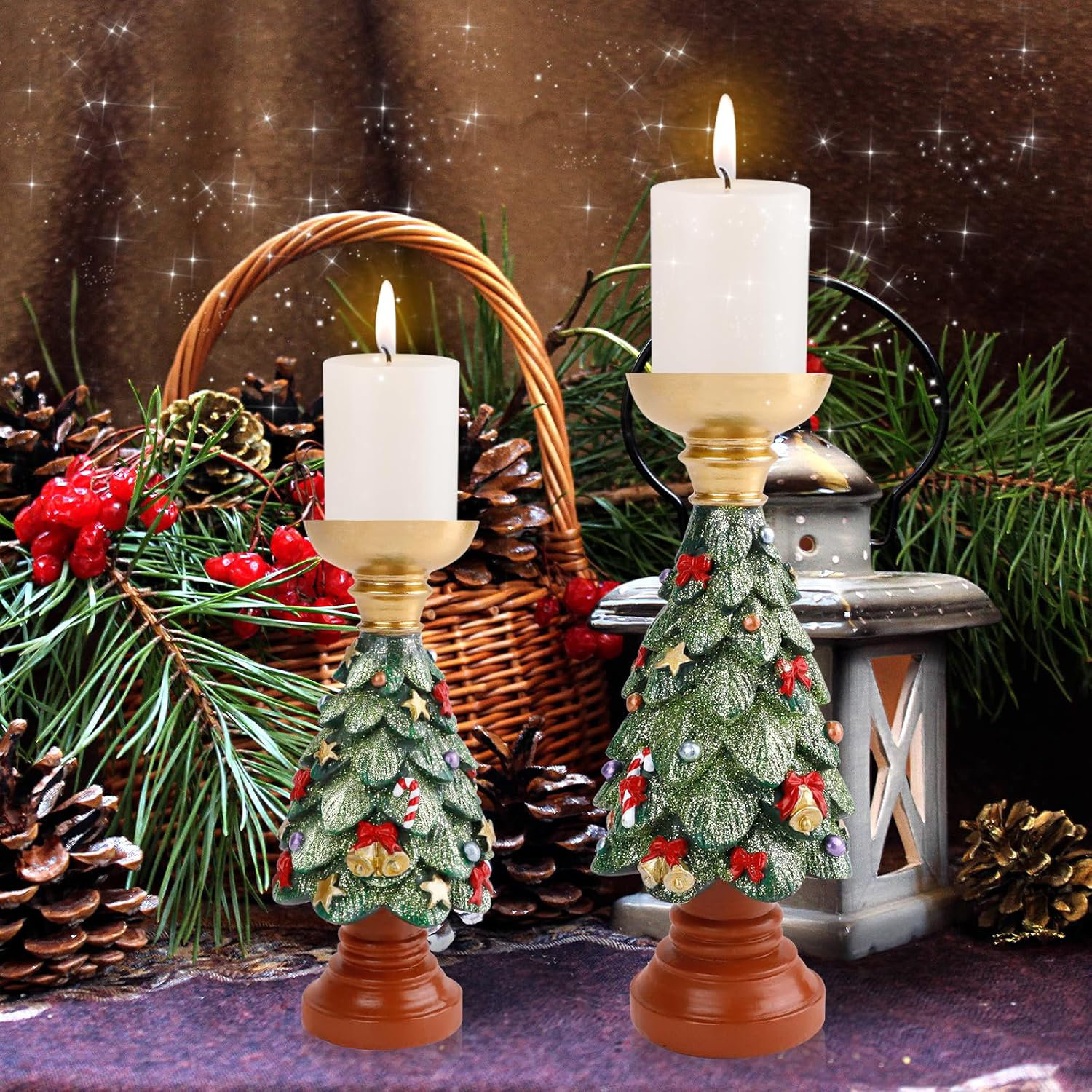 The Holiday Aisle® 2PCS Christmas Tree Candle Holder Decor, Resin ...