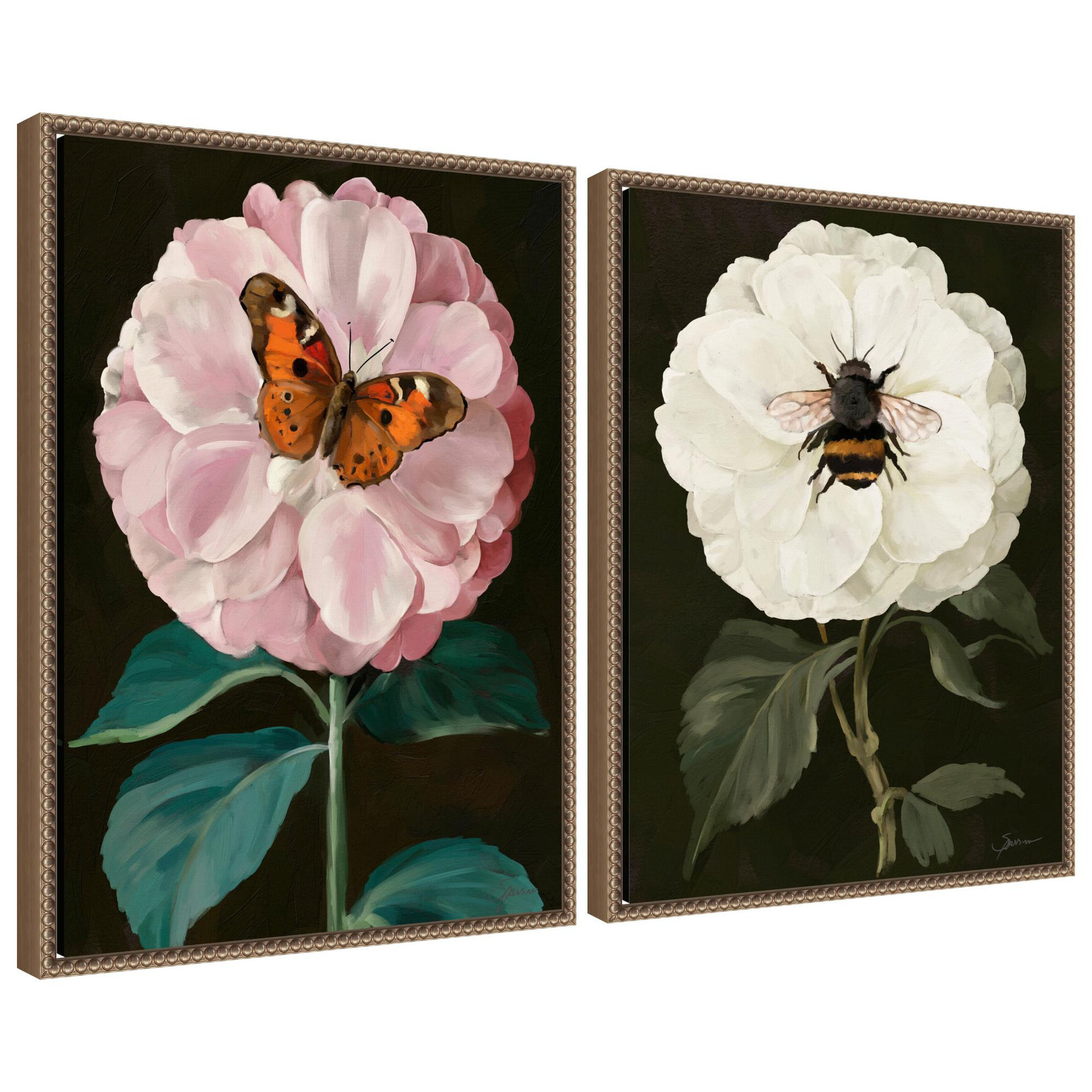 Winston Porter Beaded Flutter Bug and Busy Bee Framed Canvas Wall Art ...