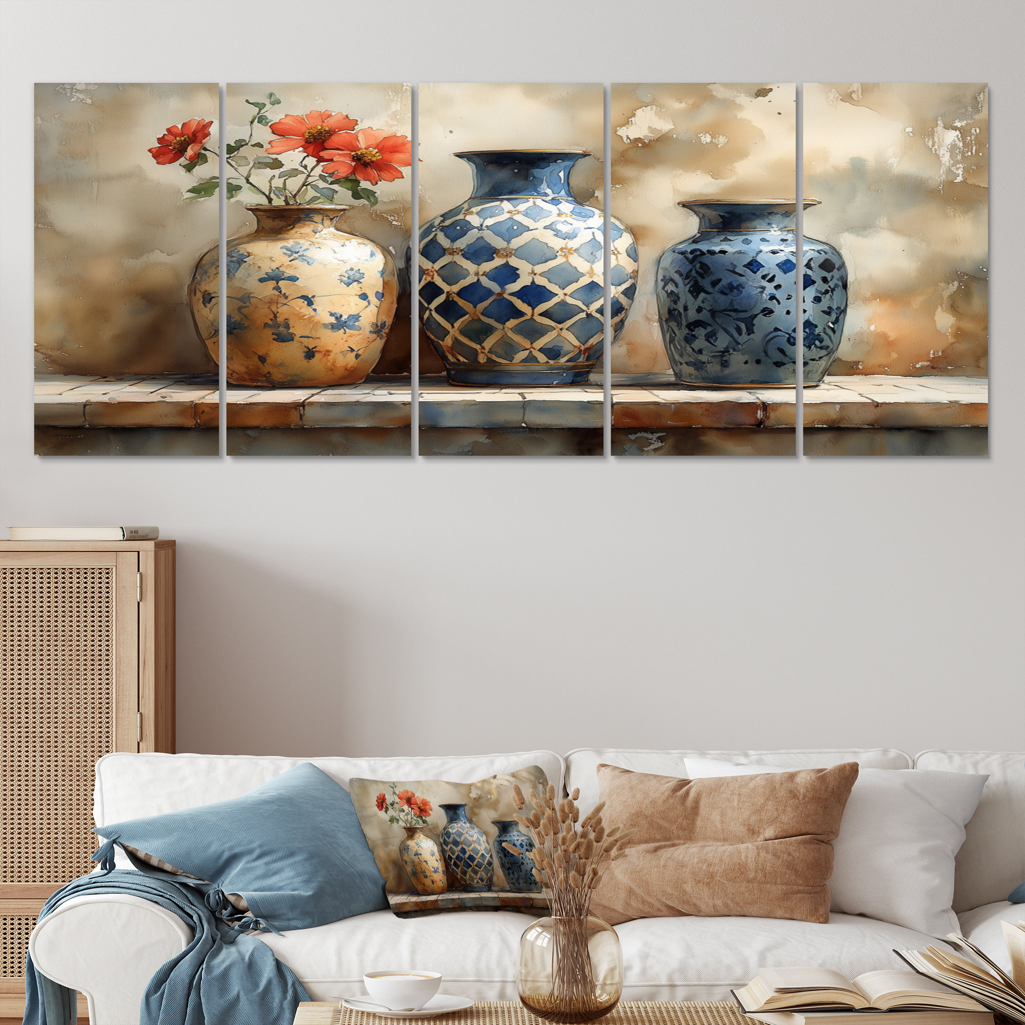 Lark Manor™ Blue Stately Vases - Morocco Pottery Wall Art Set | Wayfair