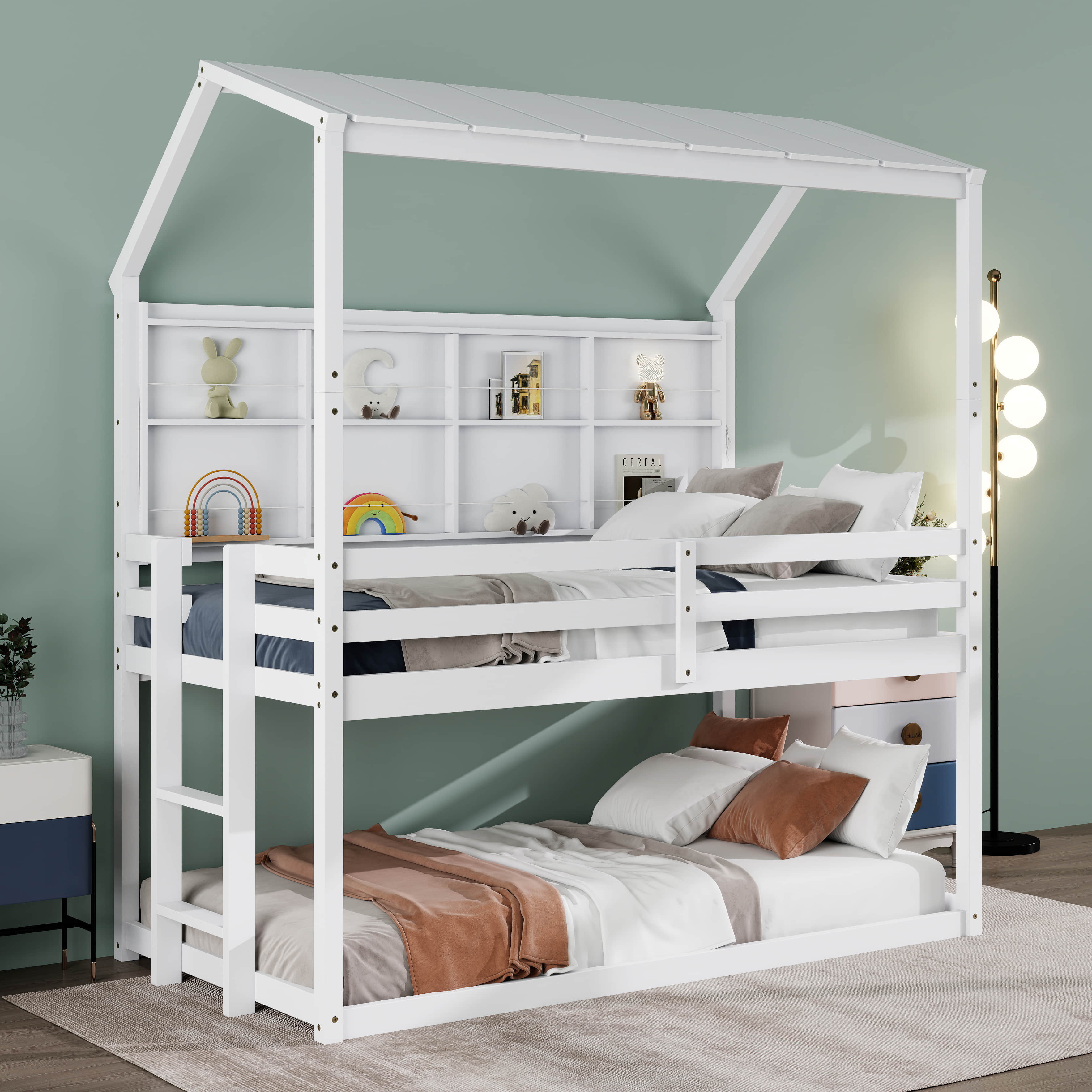 Harper Orchard Twin Over Twin Low Bunk Bed With House Semi-Enclosed ...