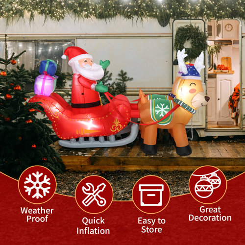 The Holiday Aisle® Christmas Inflatable Santa Sleigh and Reindeer ...