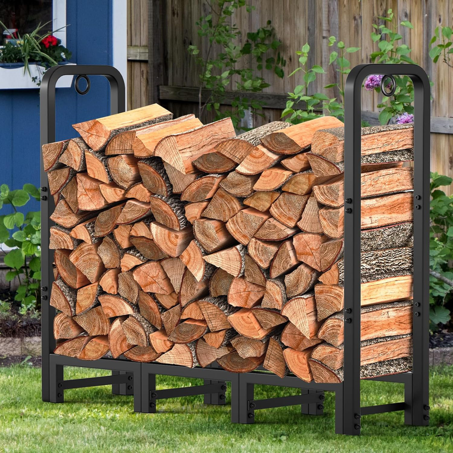 Arlmont & Co. Jepson 4ft Firewood Log Rack Outdoor Indoor Heavy Duty ...