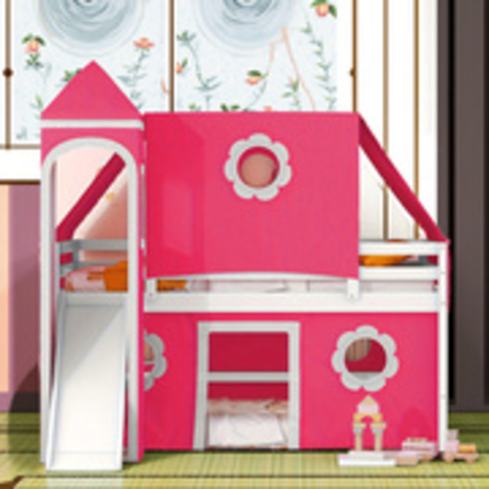 Dovecove Pink Bunk Bed With Loft, Creative Design With Upper And Lower ...