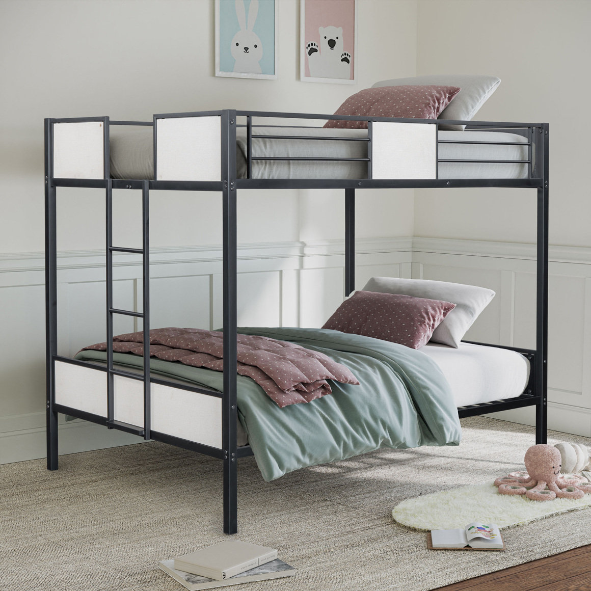 Ivy Bronx Twin Over Twin Metal Bunk Bed Contemporary Style Black Finish ...