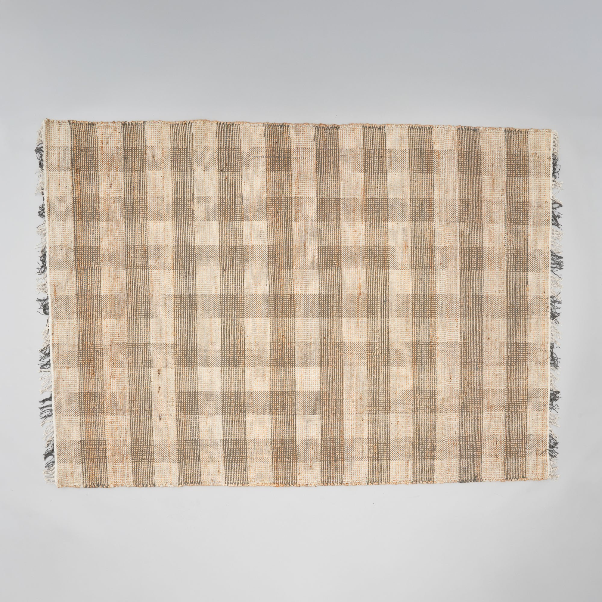 One Allium Way® Artisan Hand Woven Jute & Cotton Grey Plaid Rug | Wayfair