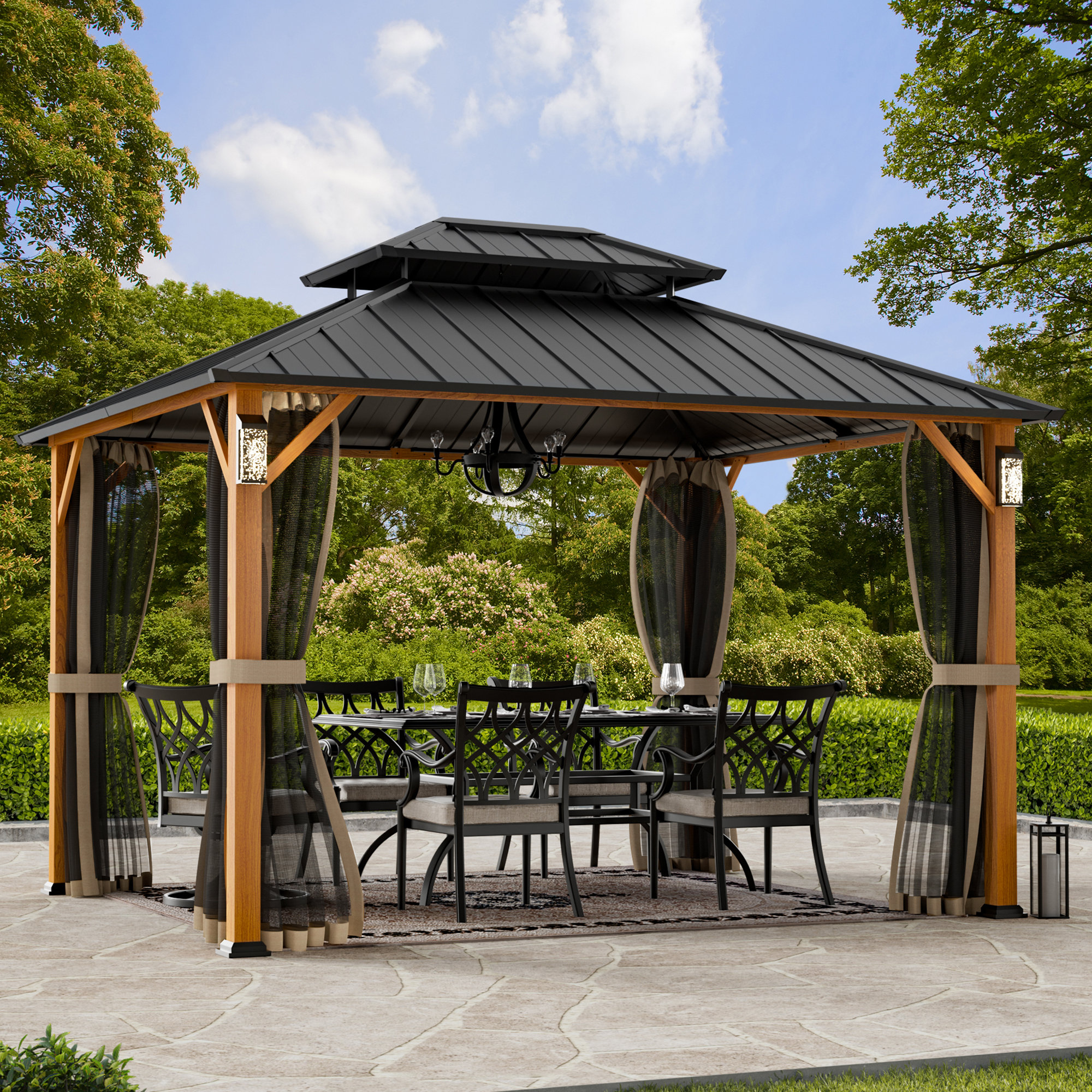 MODERN SHADE OUTDOOR LIVING SPACES Horizon 10' x 12' Hard Top Gazebo ...