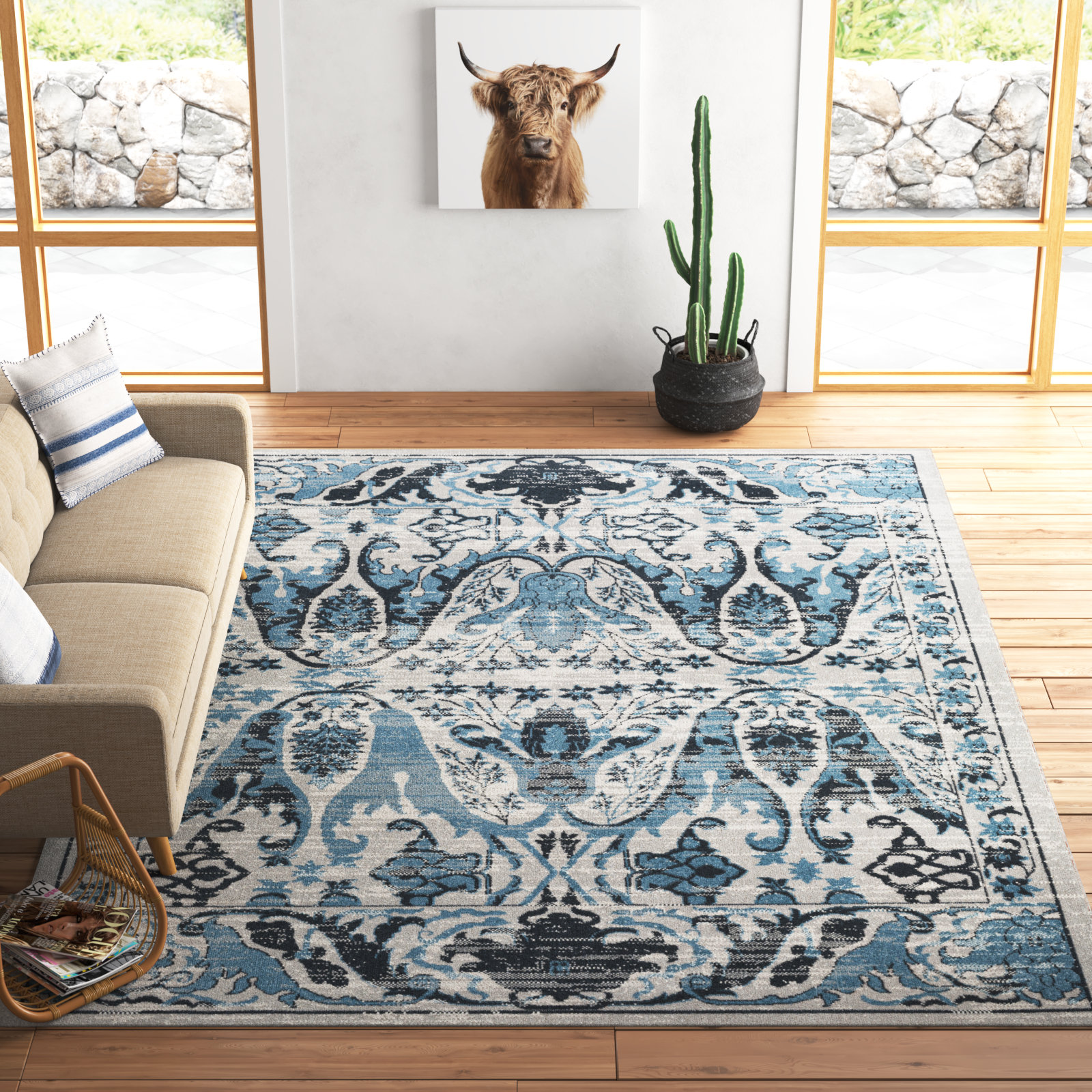 Mistana™ Dickison Oriental Aqua/Gray Area Rug & Reviews | Wayfair