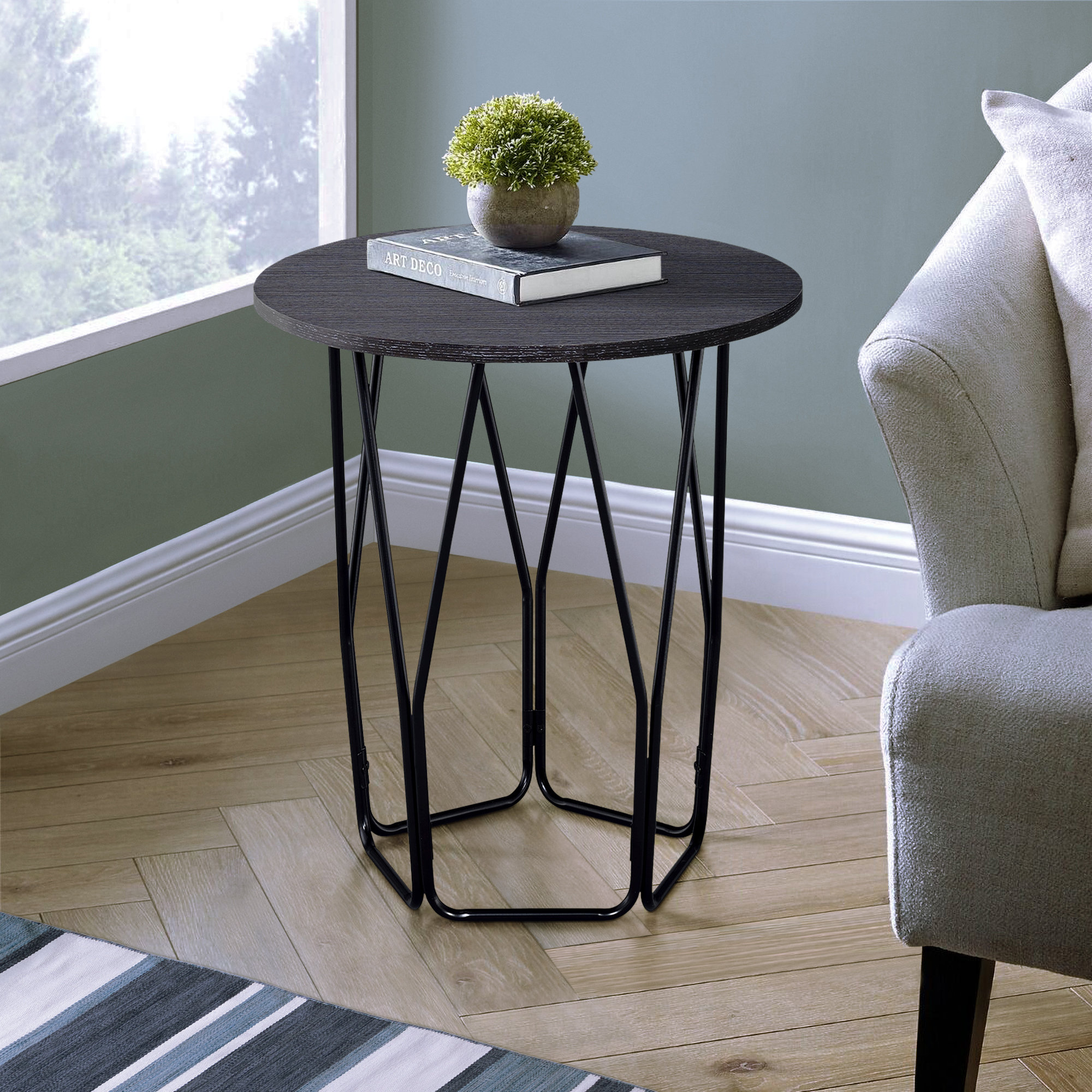 Latitude Run® Round Wood End Table With Metal Base In Espresso And ...