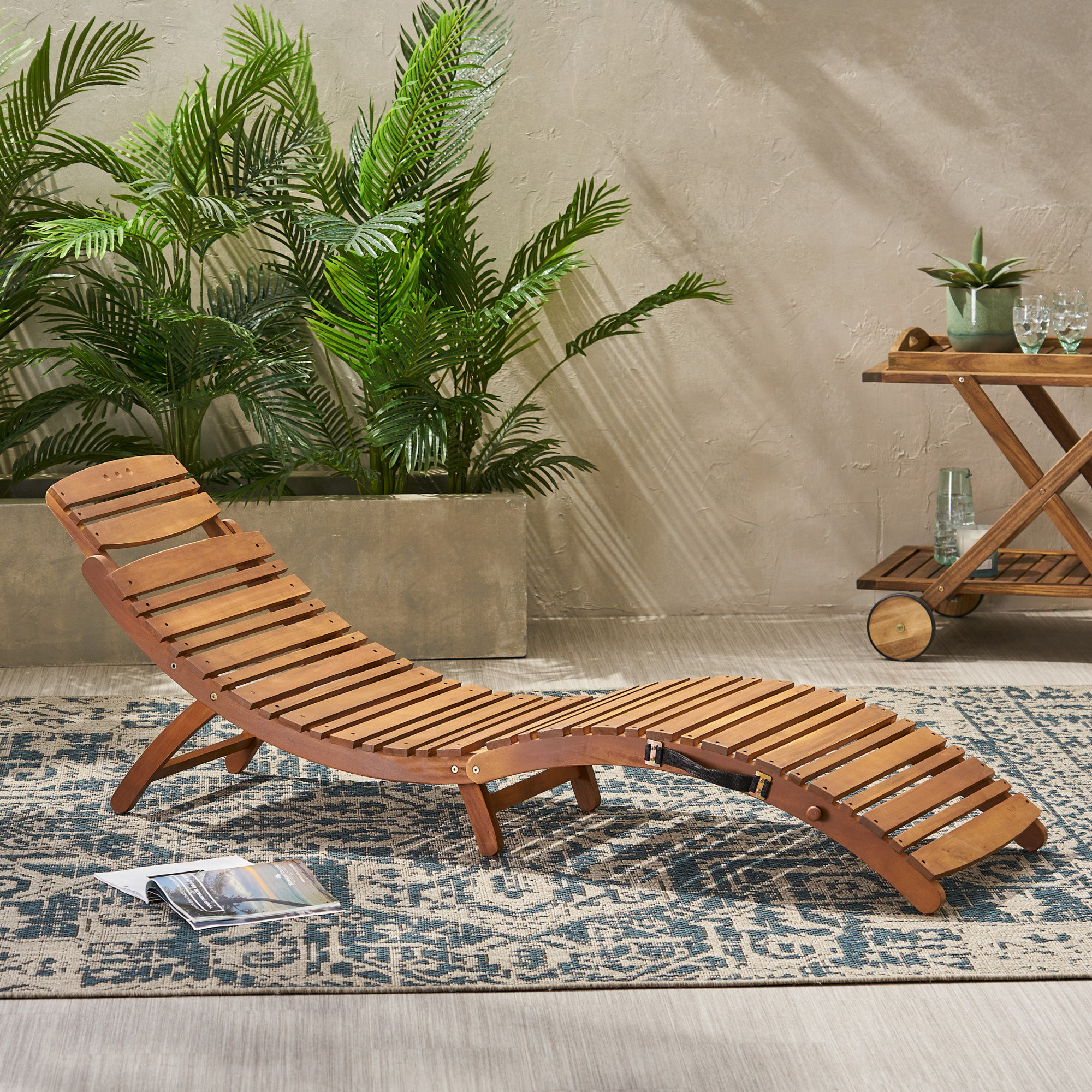Loon Peak Slat Design Wooden Outdoor Folding Chaise Lounge Chair ...