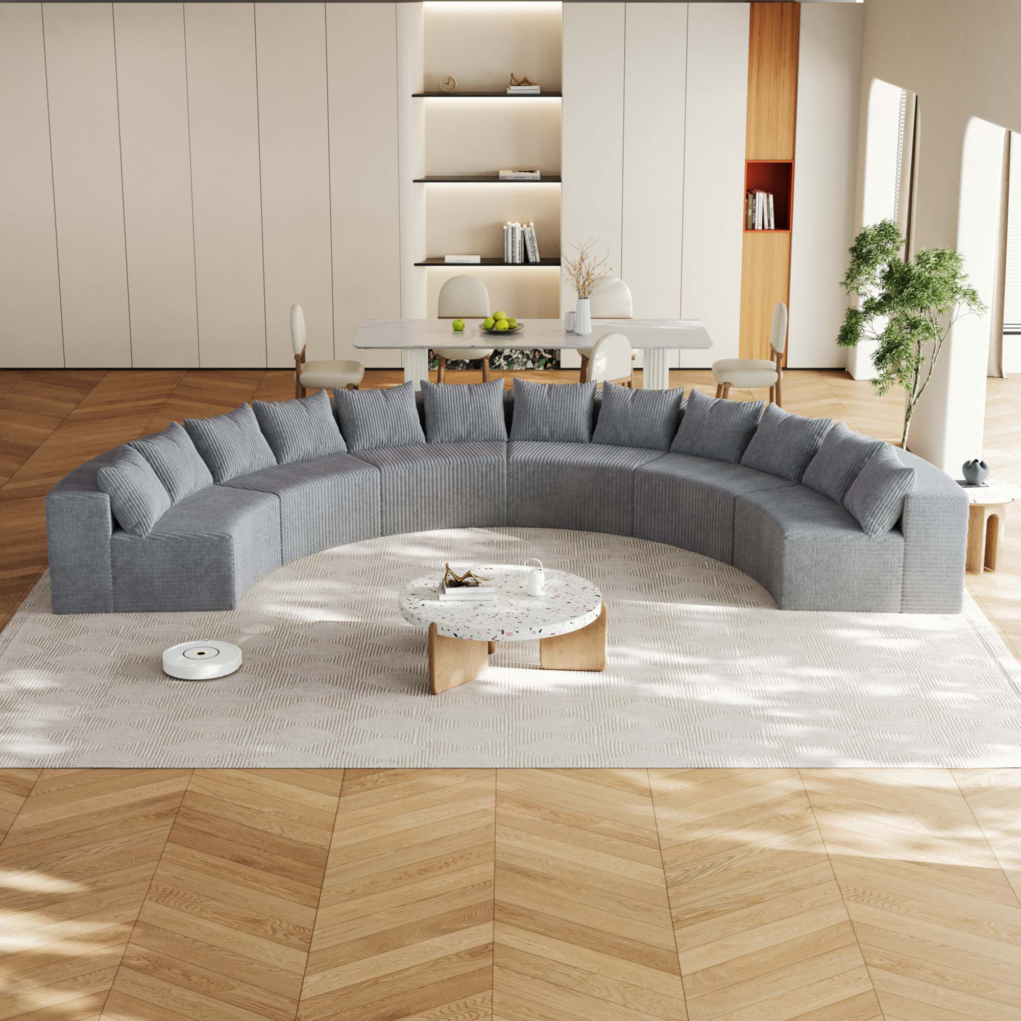 Hokku Designs Corduroy Curved Sectional Foam Sofa With 12 Pillows ...