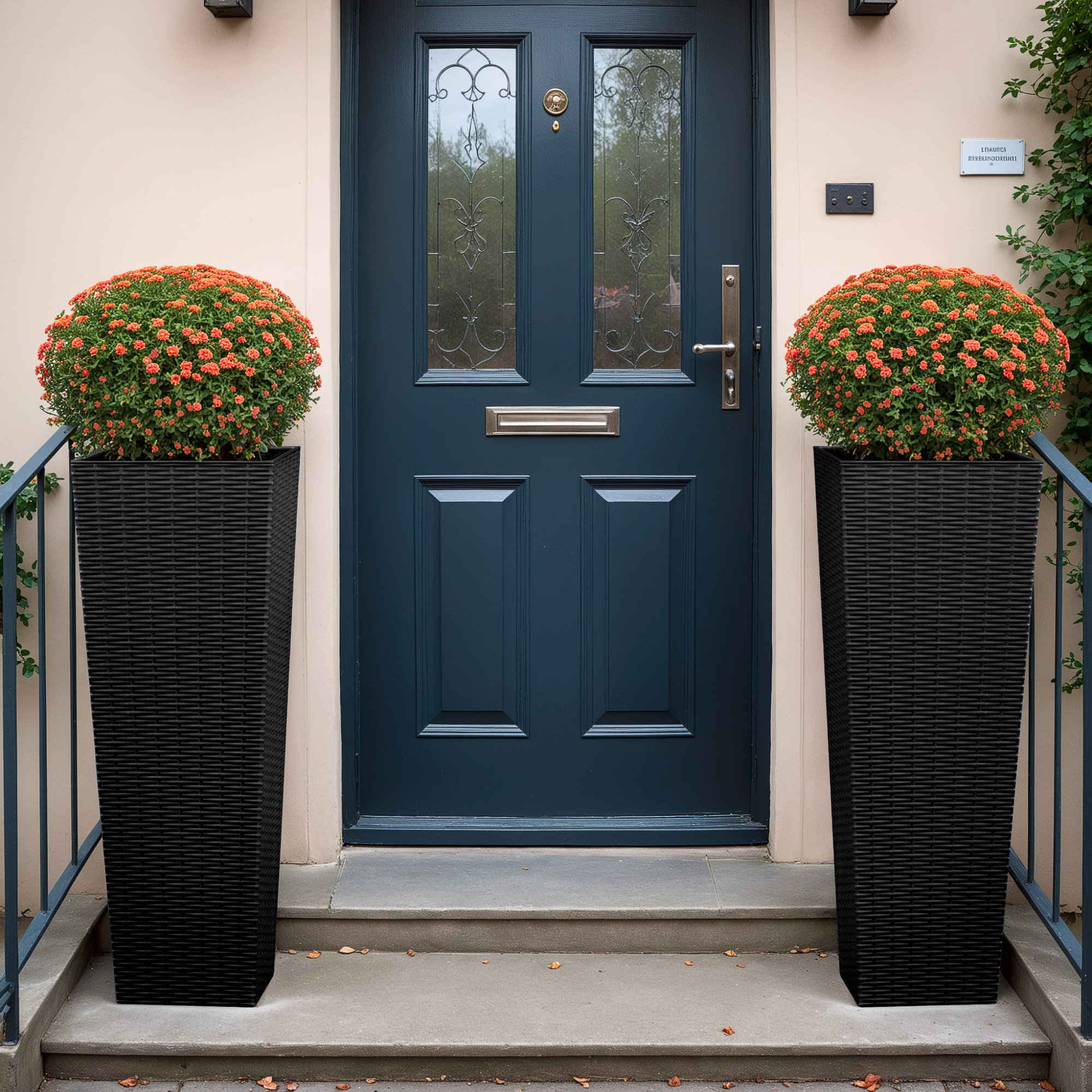 Ebern Designs 2-piece Plastic Planter Box Set, Imitation Wicker Tall ...