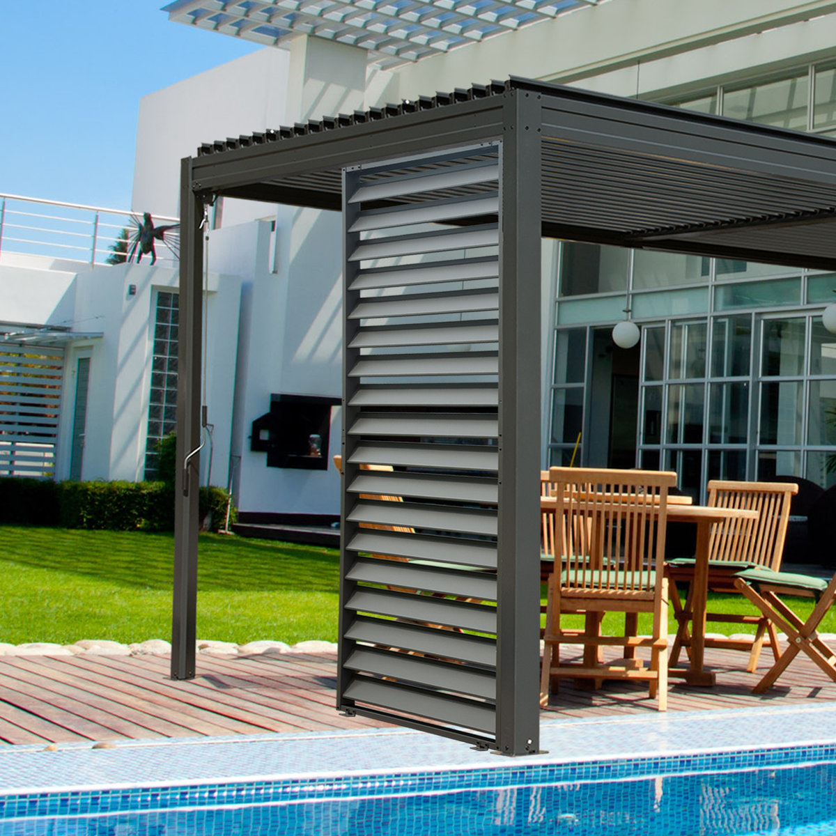 Domi Louvered Aluminum Privacy Screen Side Shutter Wall for Pergola ...