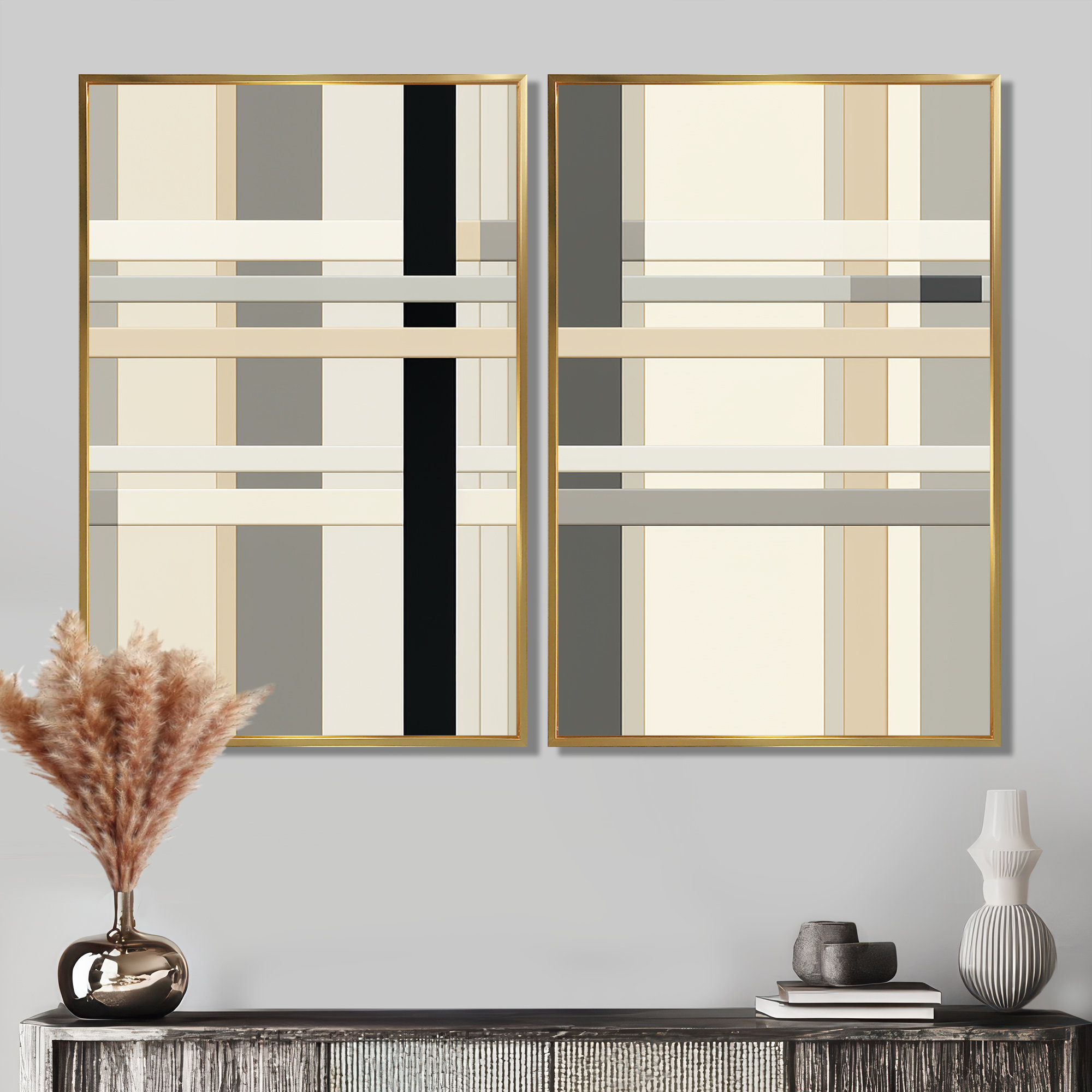 George Oliver Balanced Lines - Yellow Modern Art Prints On Canvas ...
