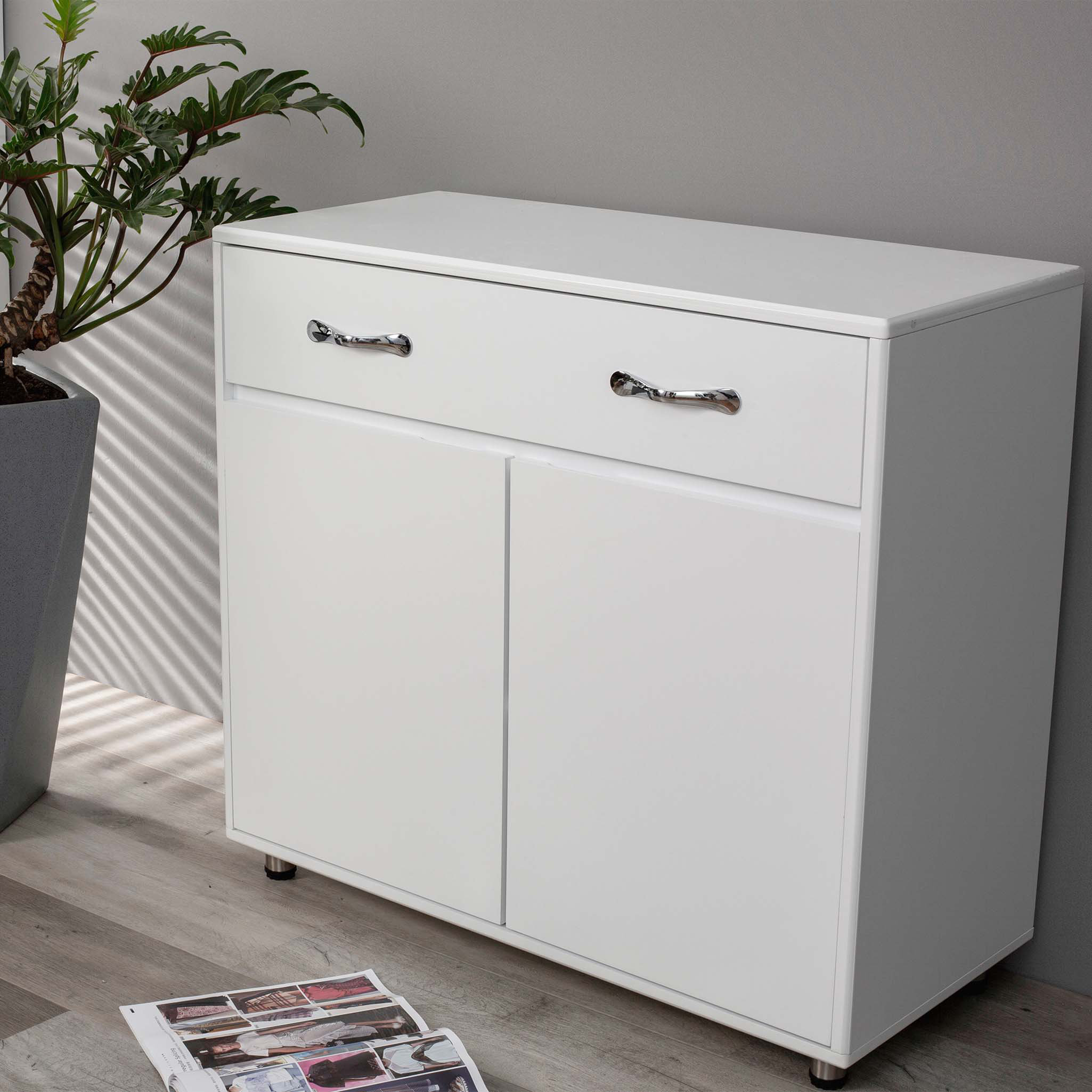 Ebern Designs Two door Side Table-White | Wayfair