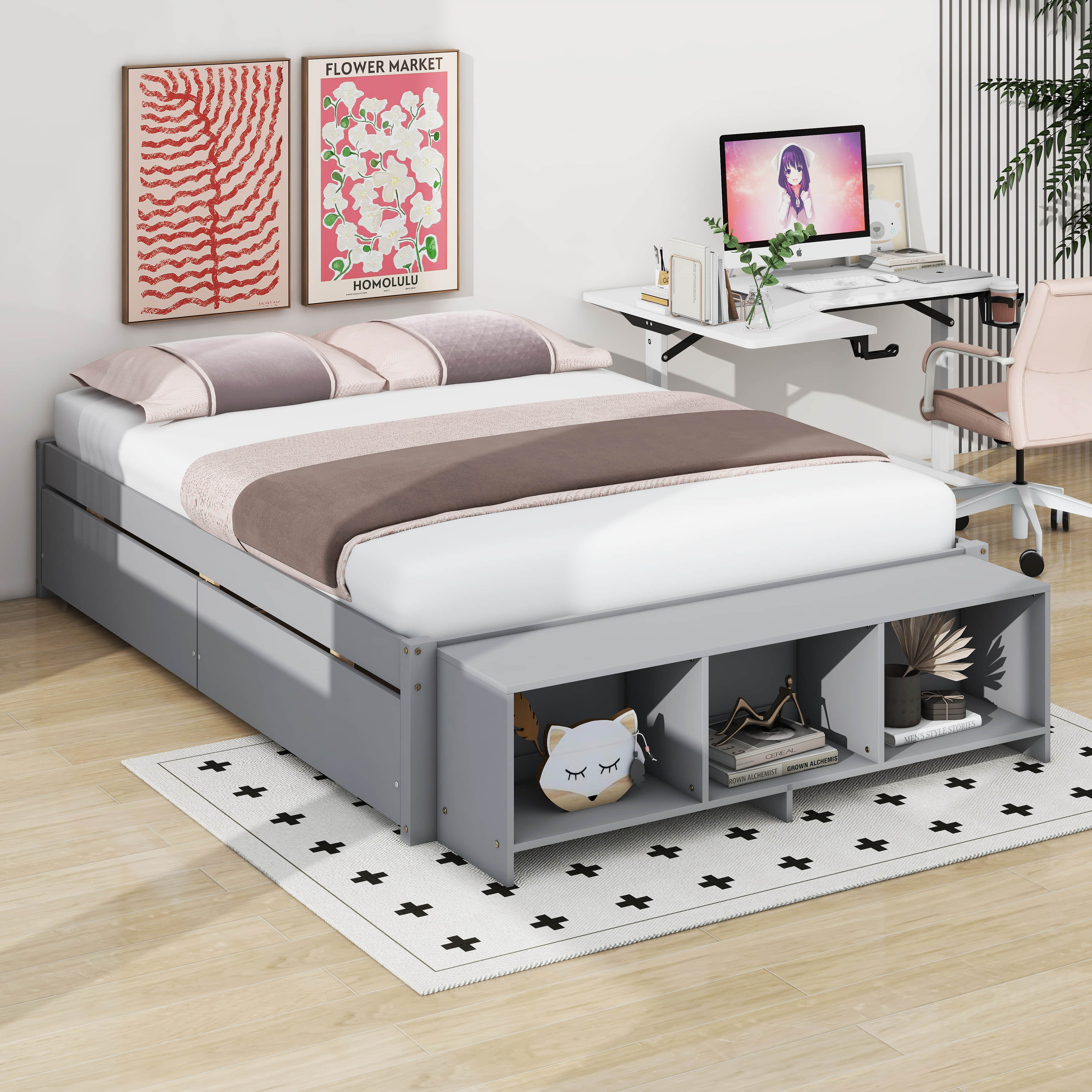 Ebern Designs Full Size Bed Frame With 2 Storage Drawers, Bed-End ...