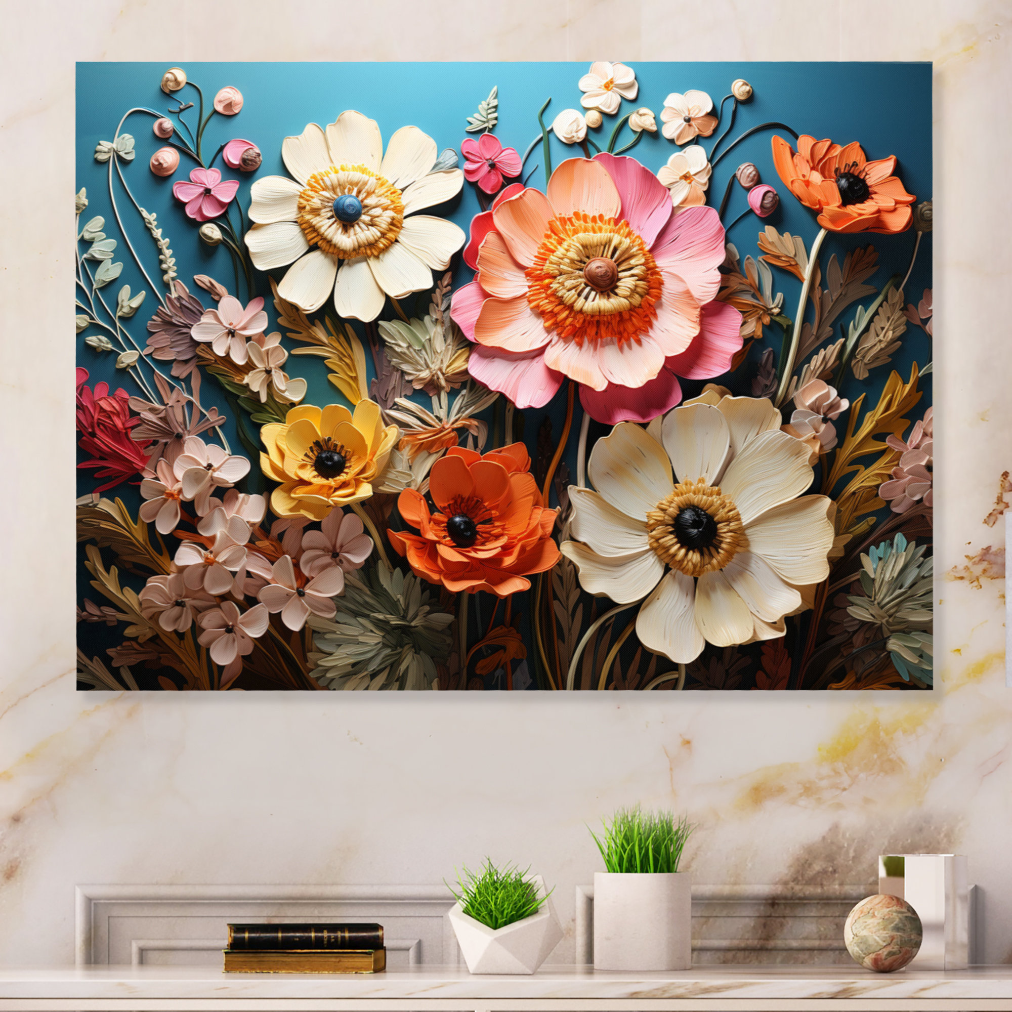 Wildon Home® White Pink Wildflowers Natures Symphony III - Wildflowers ...