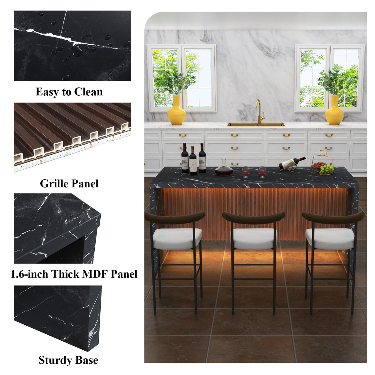 Wrought Studio 71" Large Imitation Marble Dining Table For 6-8 People ...