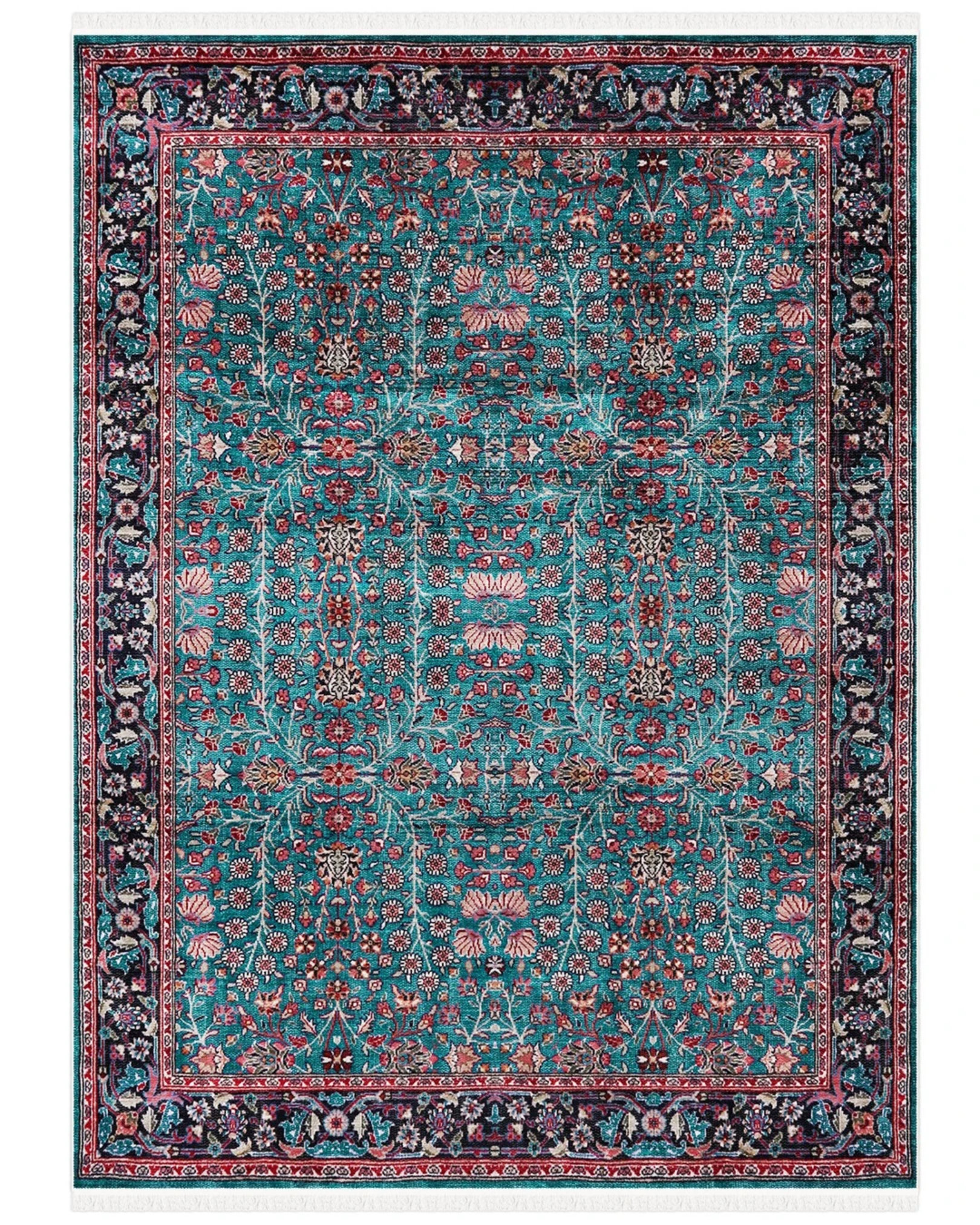 Bungalow Rose Dominik Oriental Design Petrol Green Carpet Machine Made ...