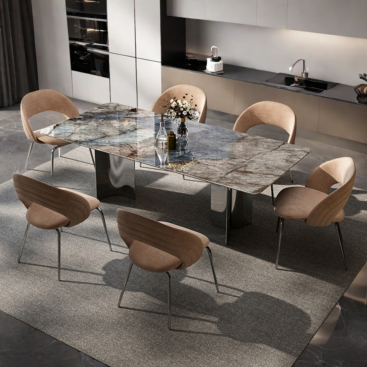ALLNICEDT Rectangular Microcrystal Stone Dining Table Set | Wayfair
