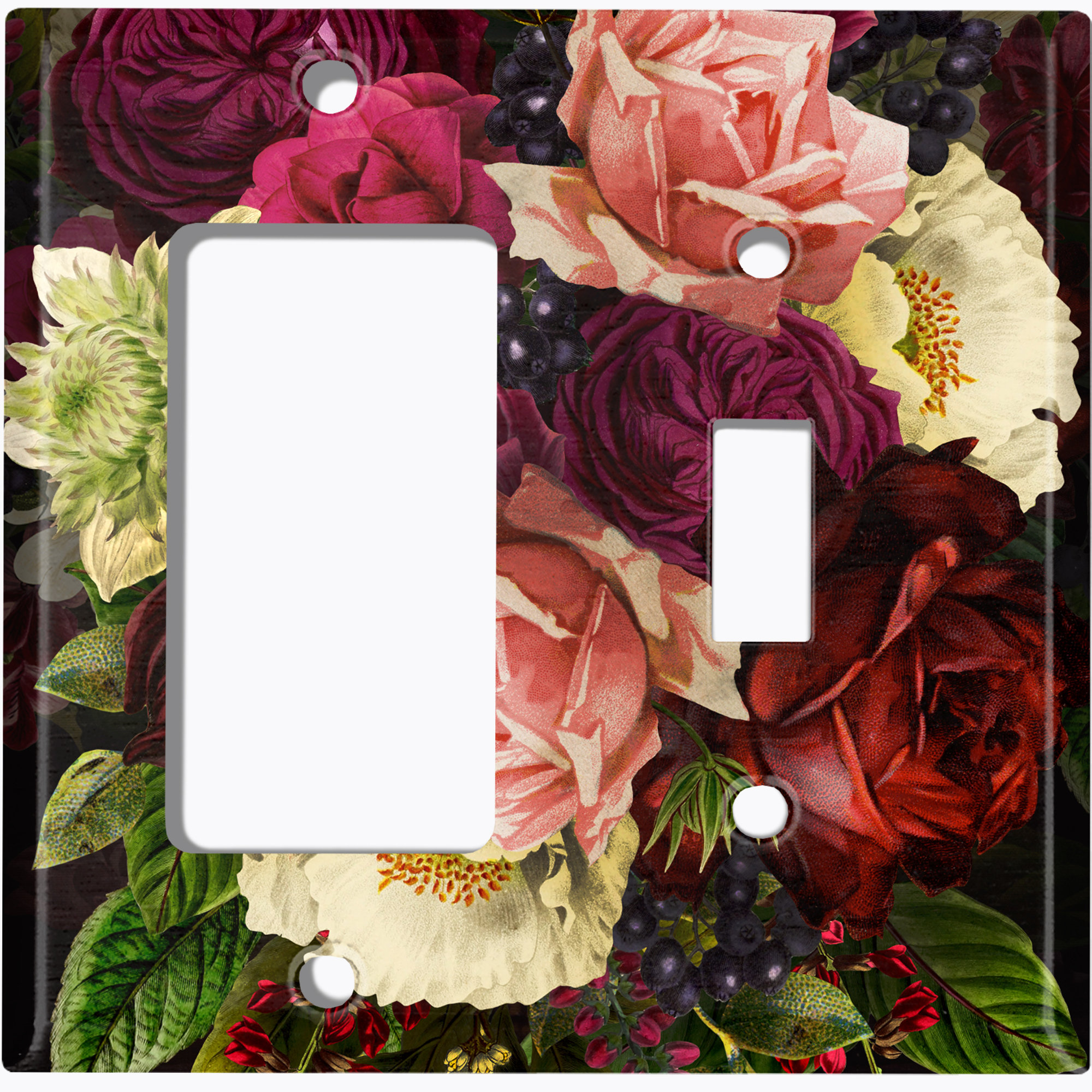 WorldAcc Flower Rose Red White 2-Gang Toggle Light Switch / Rocker ...