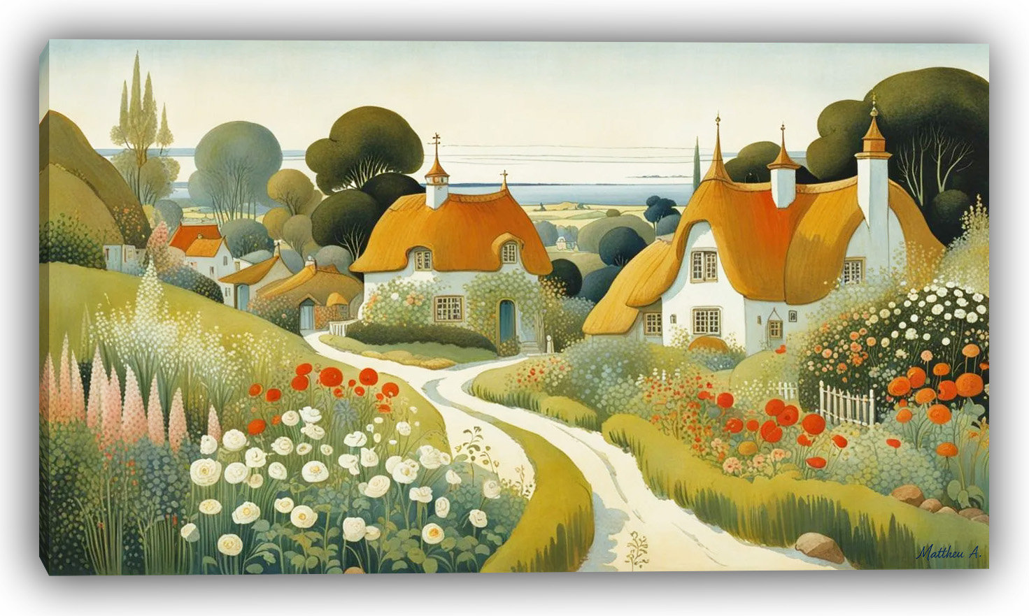 Dovecove Seaside Bloom Lane - Cottage Garden Wrapped Canvas Wall Art ...