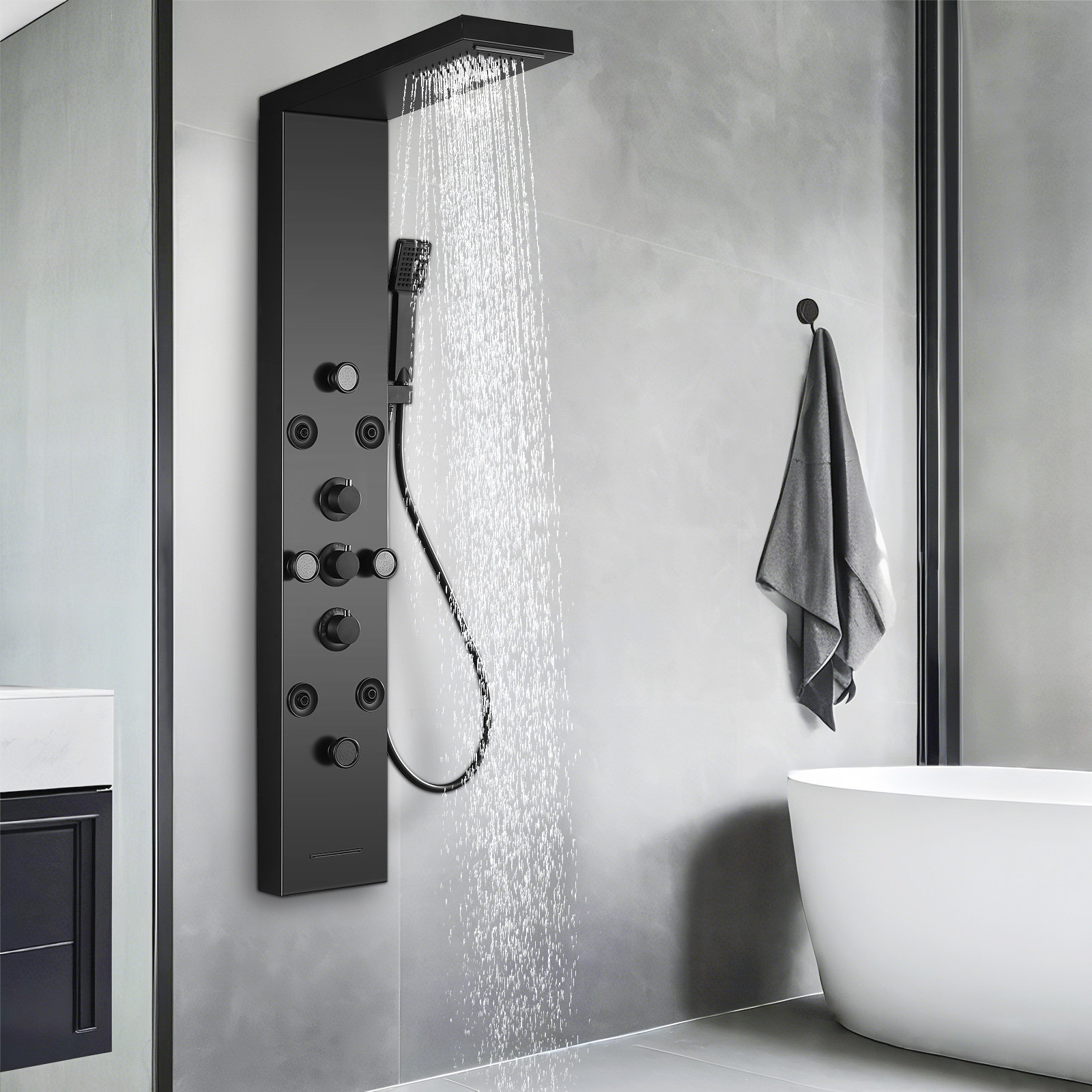 HGN 8-Jet Rainfall Shower Tower Shower Panel System with Rainfall ...