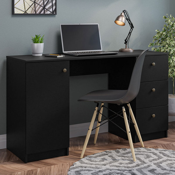 MADESA Home Office Desk with 3 Drawers and 1 Door, 136 W x 45 D x 77 H ...