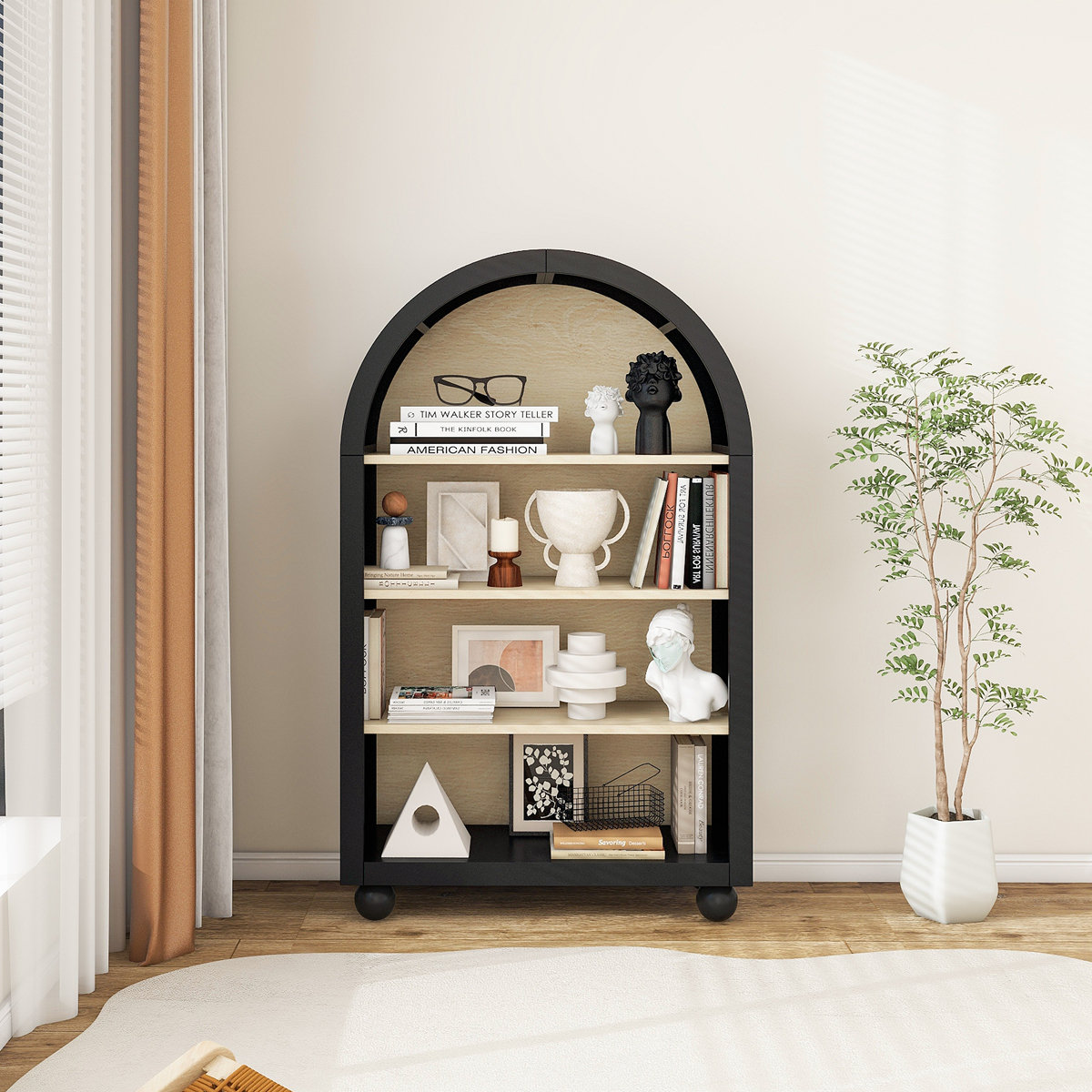 Latitude Run® Modern Ached Bookshelf , 4-Layer Bookcase , Arched ...