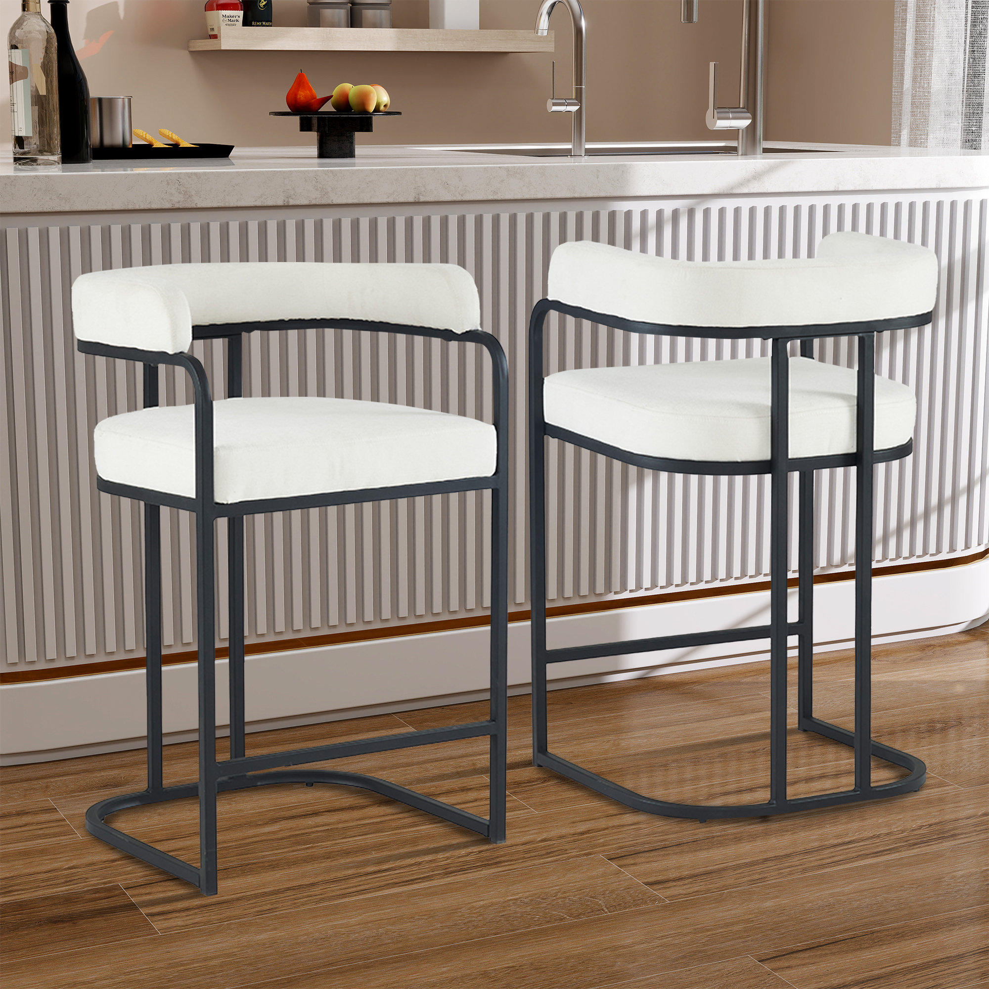 Latitude Run® Upholstered Modern Chenille Bar Stools Set Of 2 | Wayfair
