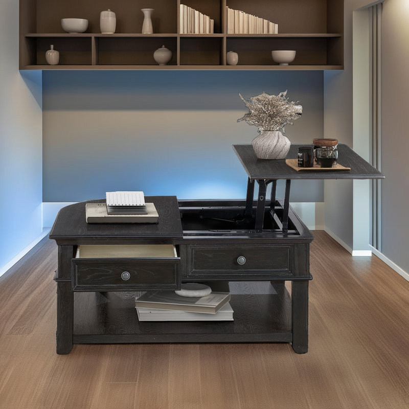 One Allium Way 38" Square Lift-Top Coffee Table – Charcoal Finish with ...