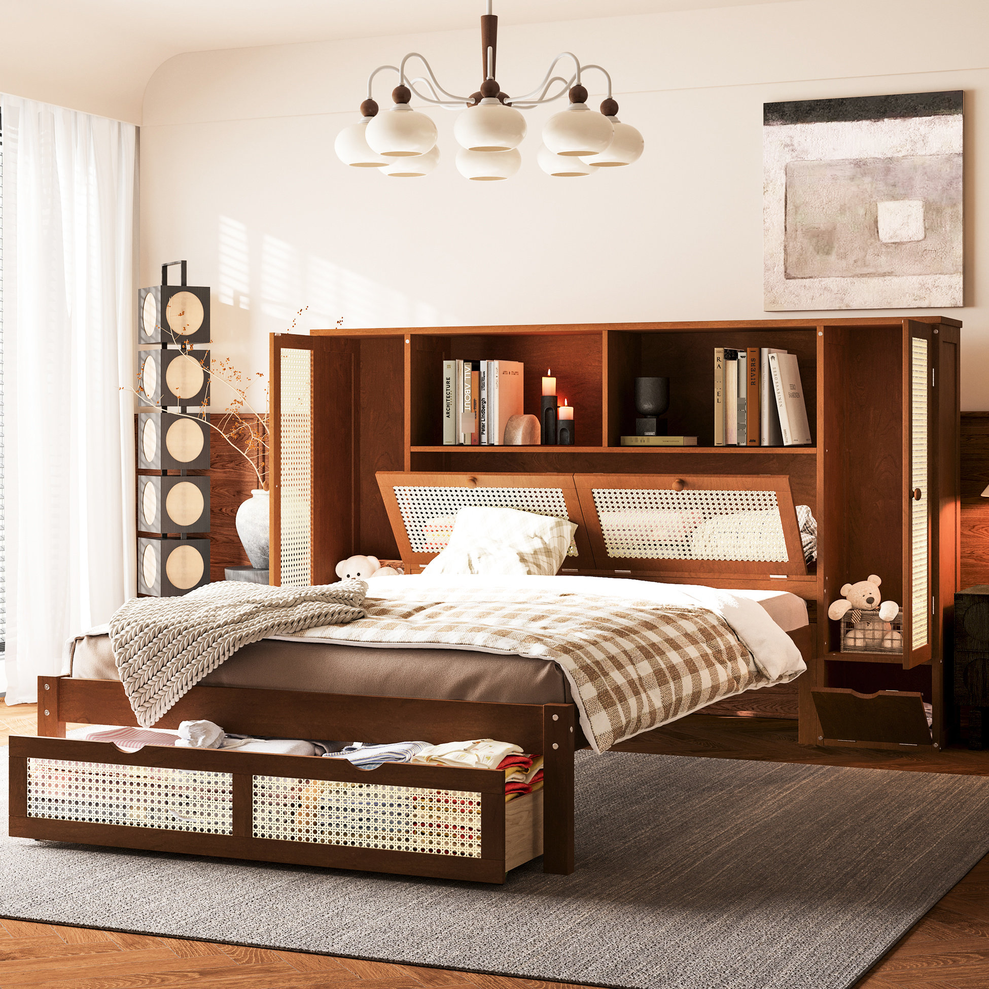 Ophelia & Co. Twin Size Bed With Gripping Storage Formats - 2 Lockers, Drawer, Headboard Rack ...