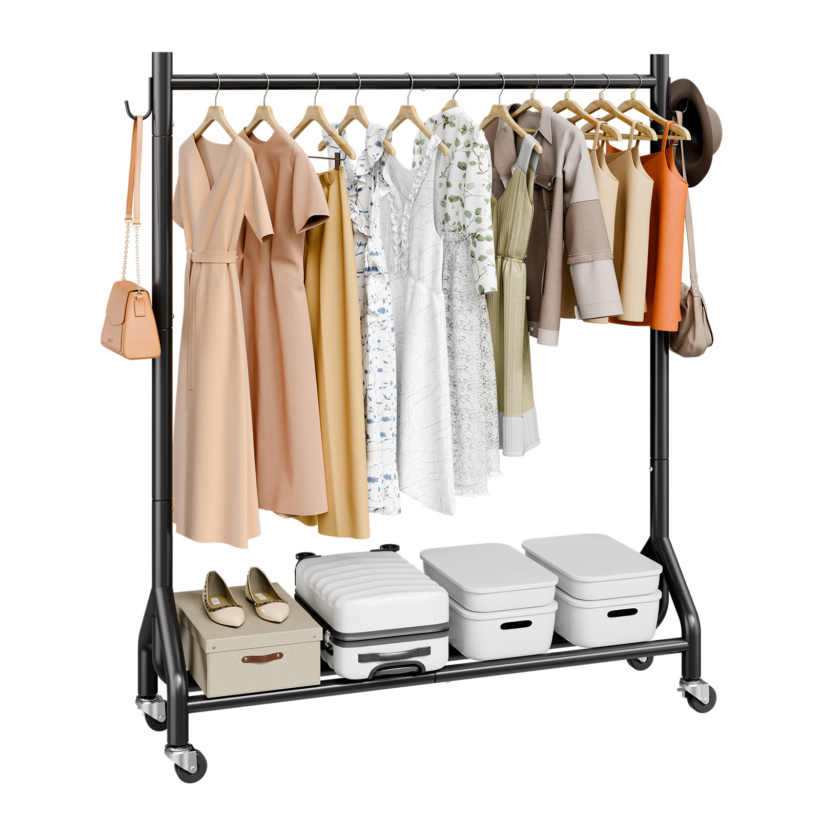 Latitude Run® Clothes Rack, Rolling Clothing Garment Rack with Hanging ...