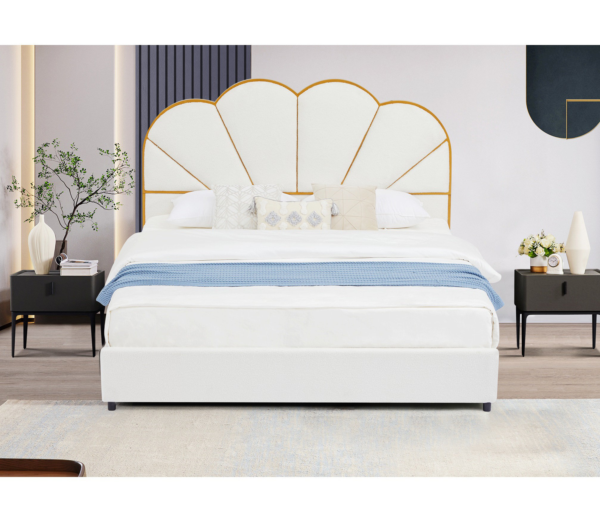 Everly Quinn Queen Size Bed Frame With Drawer, Upholstered Smart ...